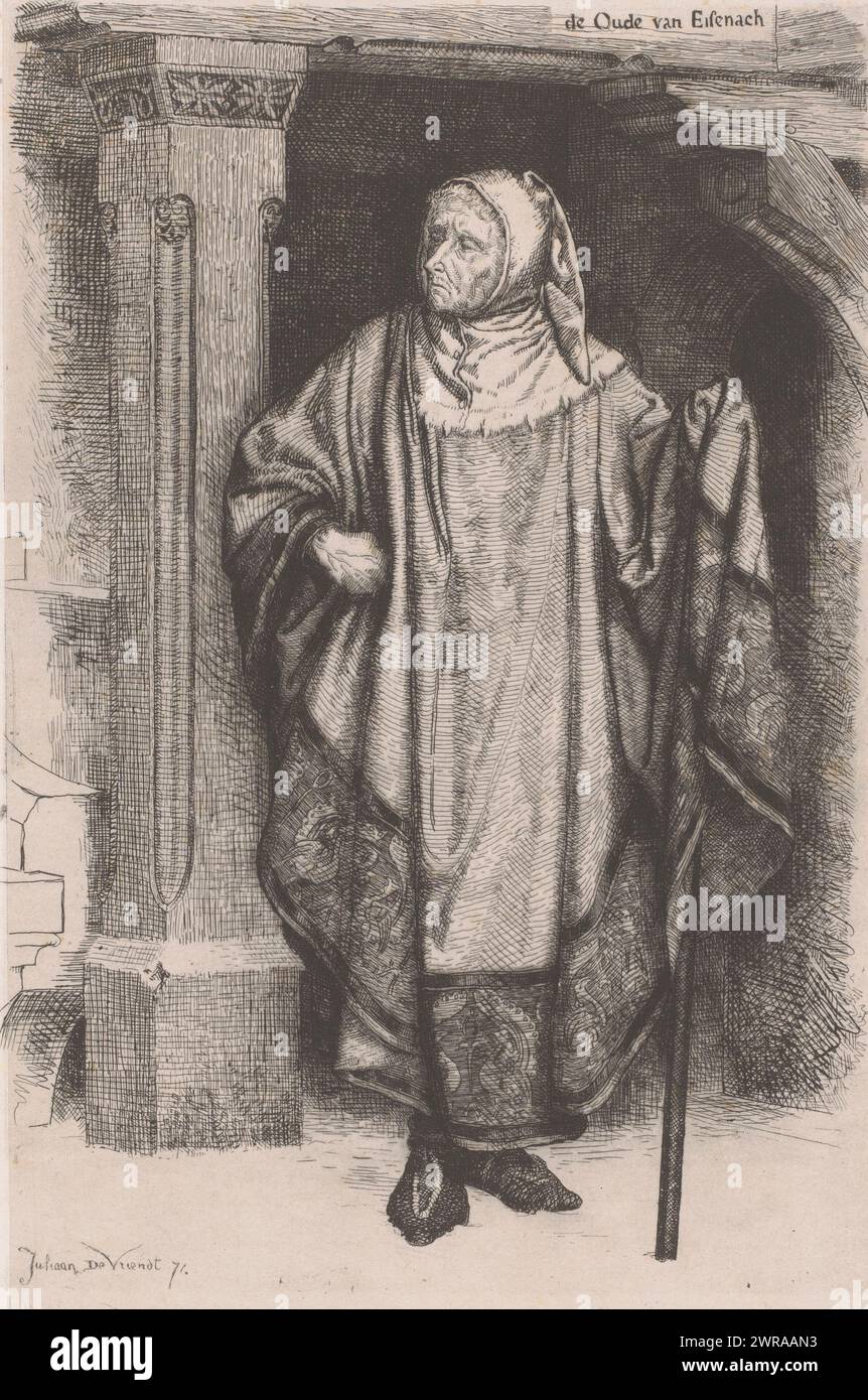 Old man with hooded cloak and walking stick, The Elder of Eisenach ...