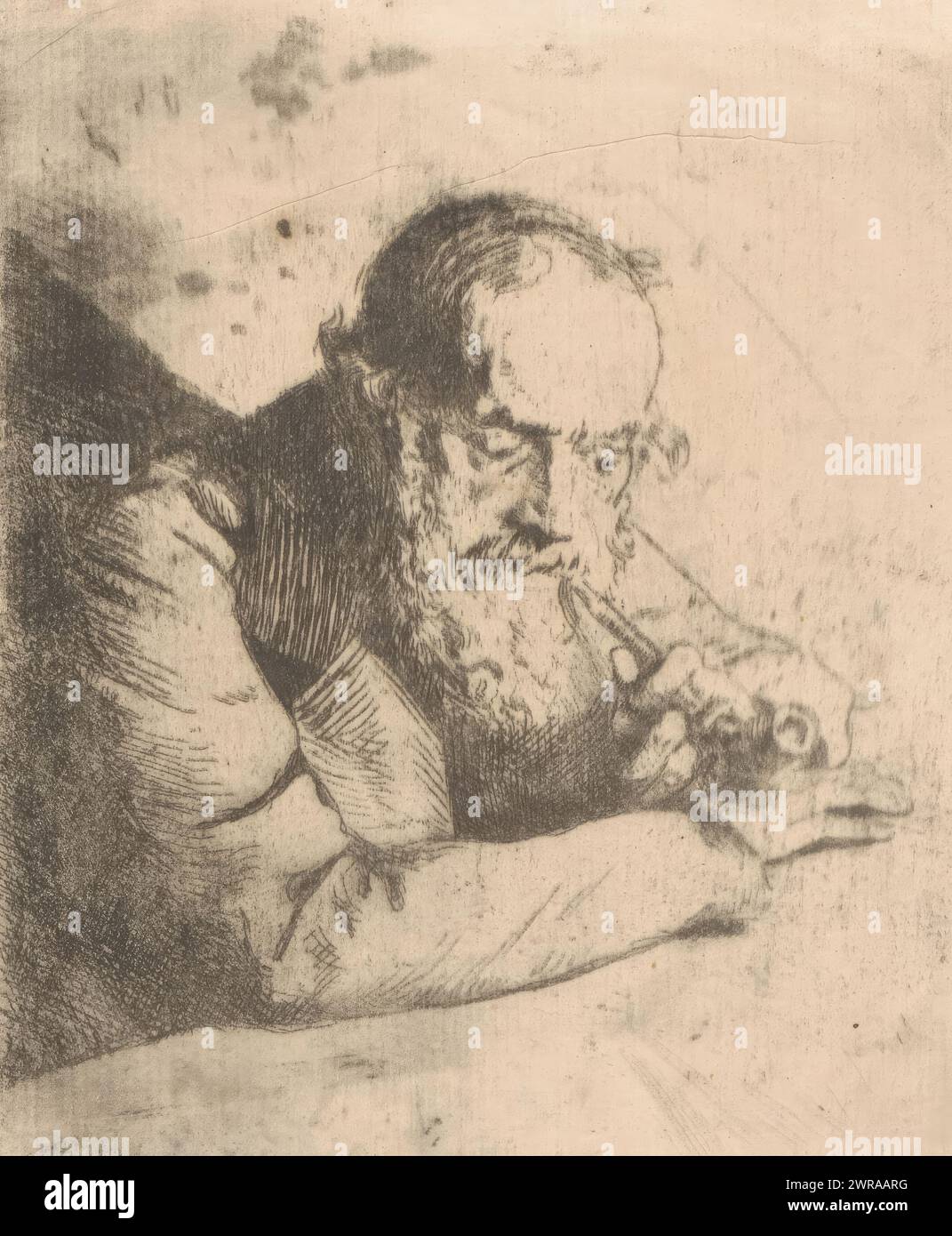 Pipe smoking old man, print maker: Adrien De Witte, 1860 - 1913, paper ...