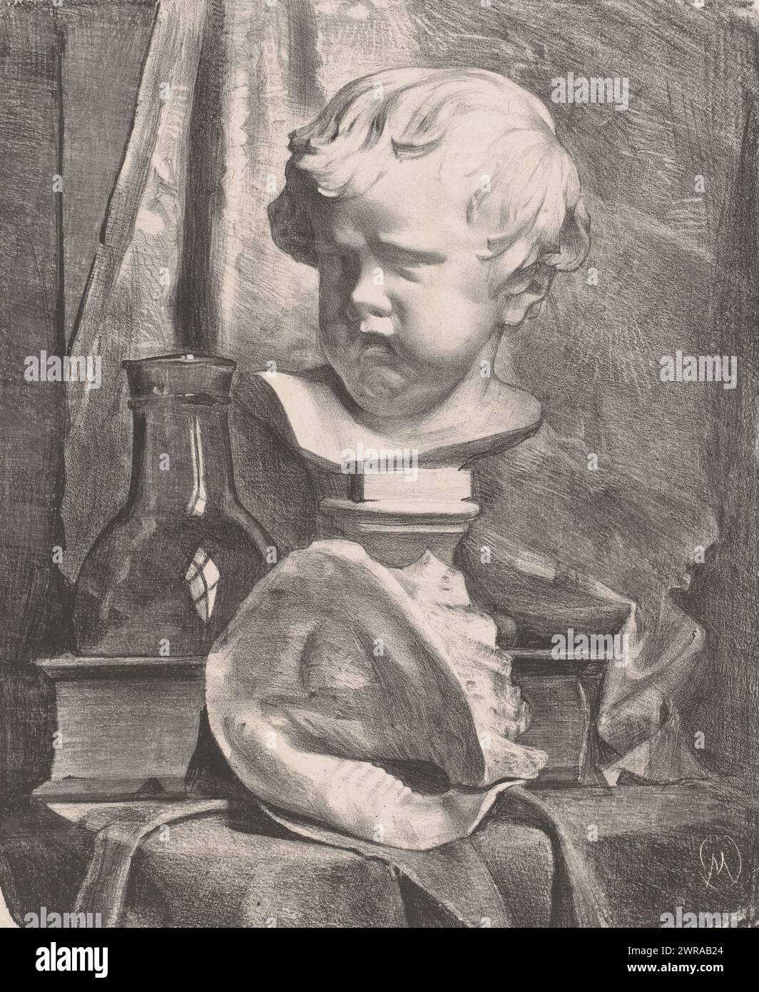 Still life with bust and shell, Still life with a bust of a putto, a ...