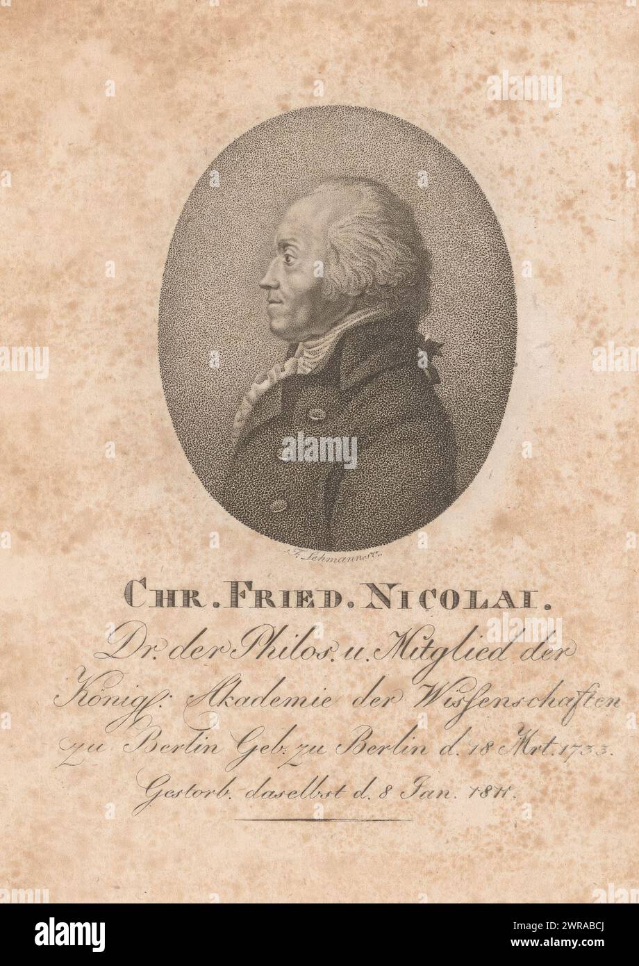 Portrait of Christoph Friedrich Nicolai, print maker: Friedrich ...