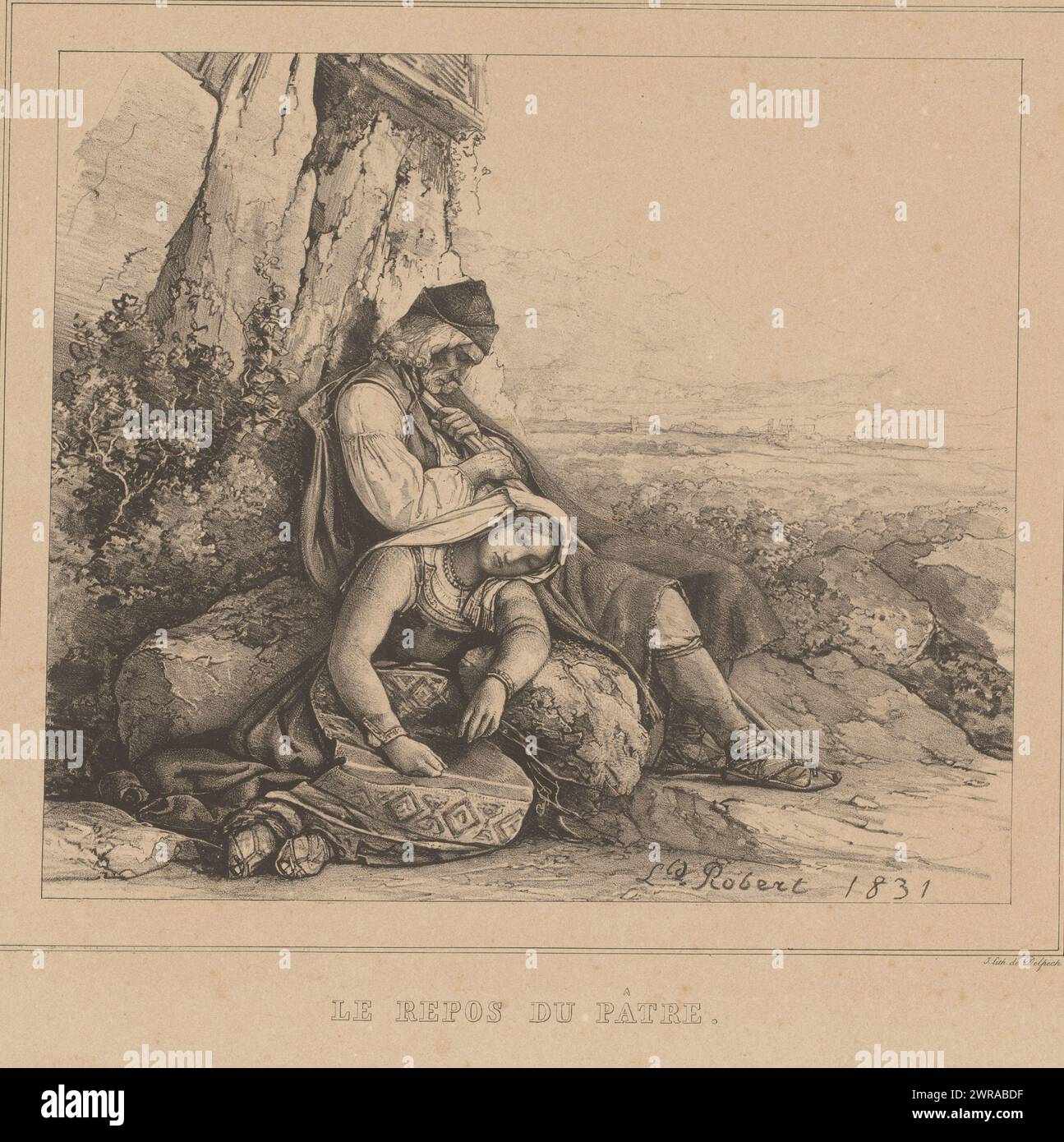 Resting Shepherd and Shepherdess, Le repos du pâtre (title on object ...