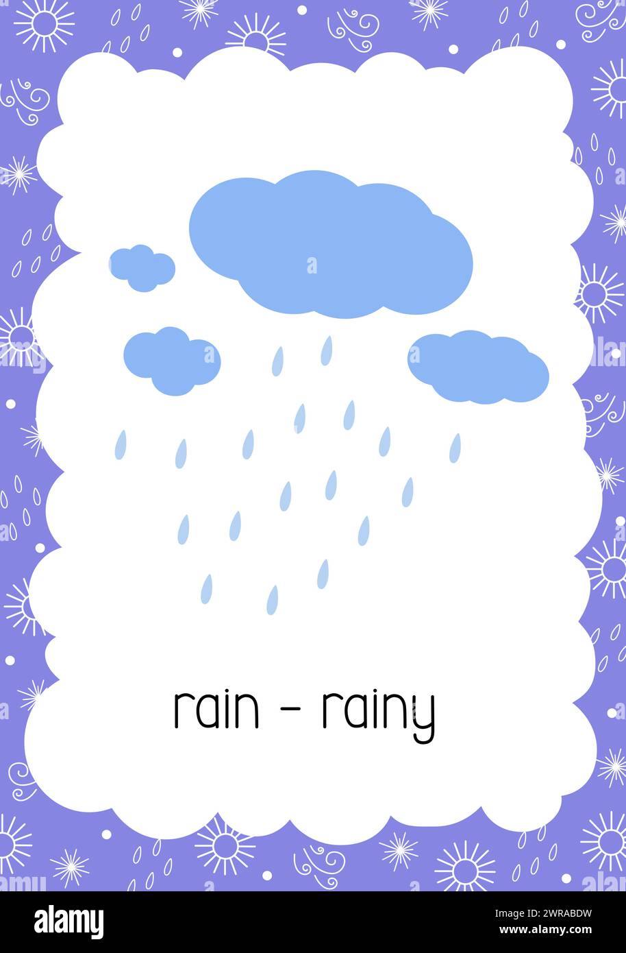 Weather flash card Rain Rainy topical vocabulary learning printable ...