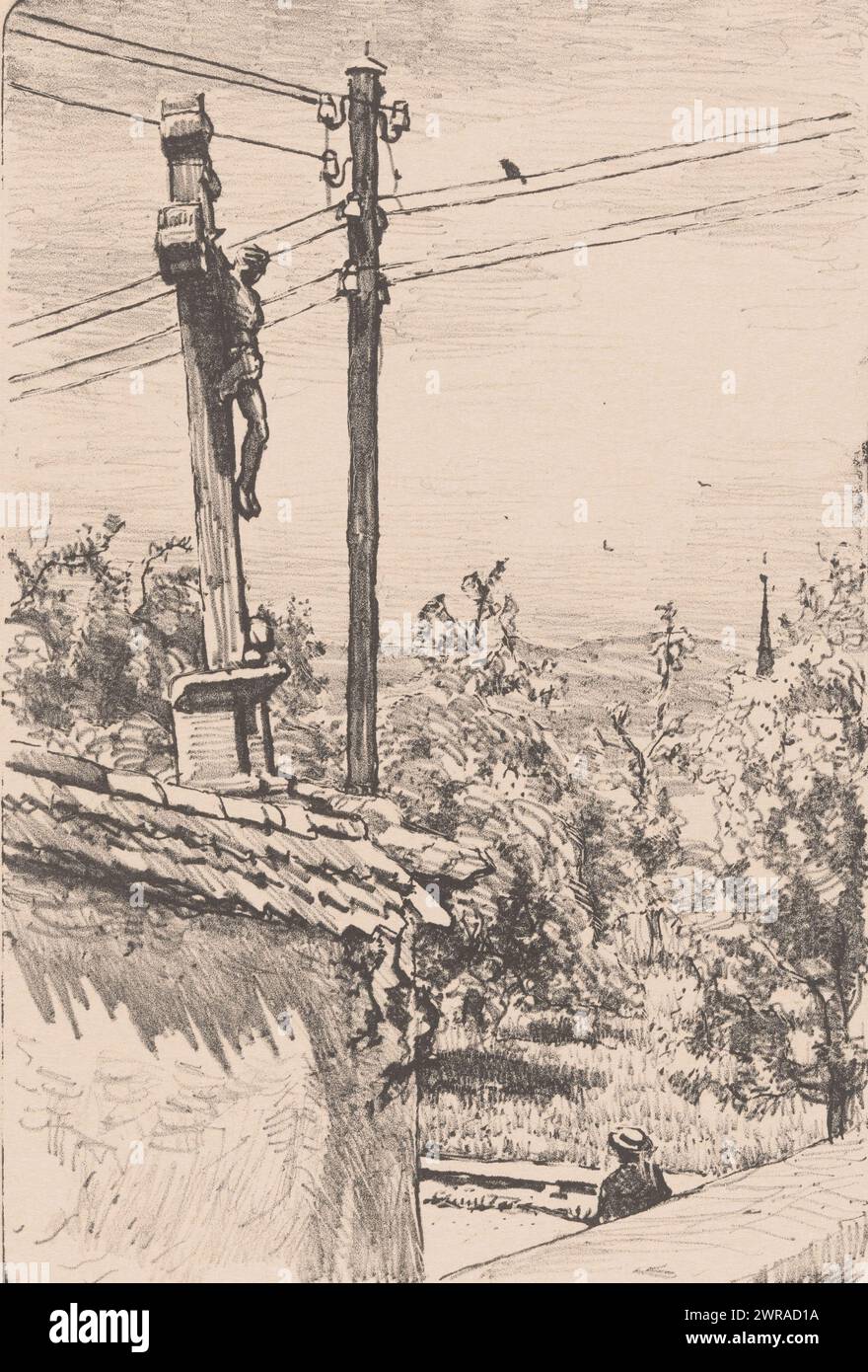 Landscape with telegraph pole and cross with statue of Christ, Cross ...