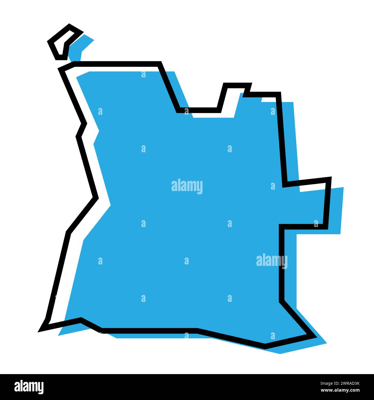 Angola country simplified map. Blue silhouette with thick black contour outline isolated on ...