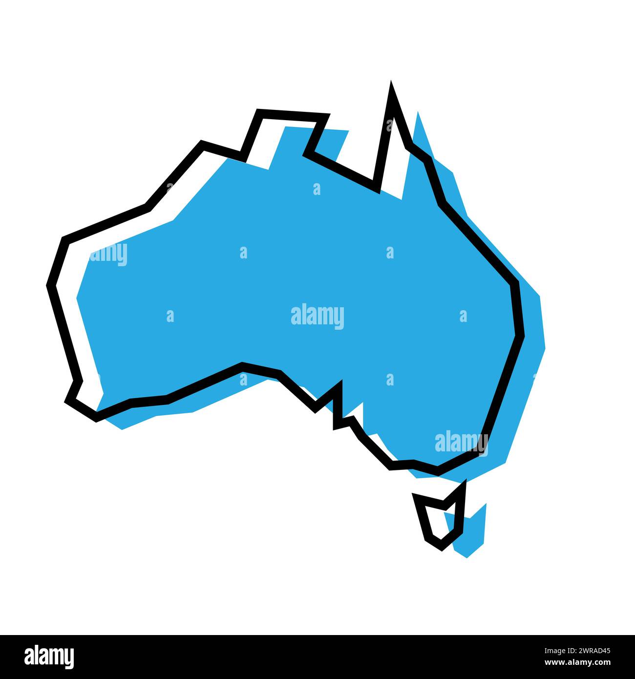 Australia country simplified map. Blue silhouette with thick black ...