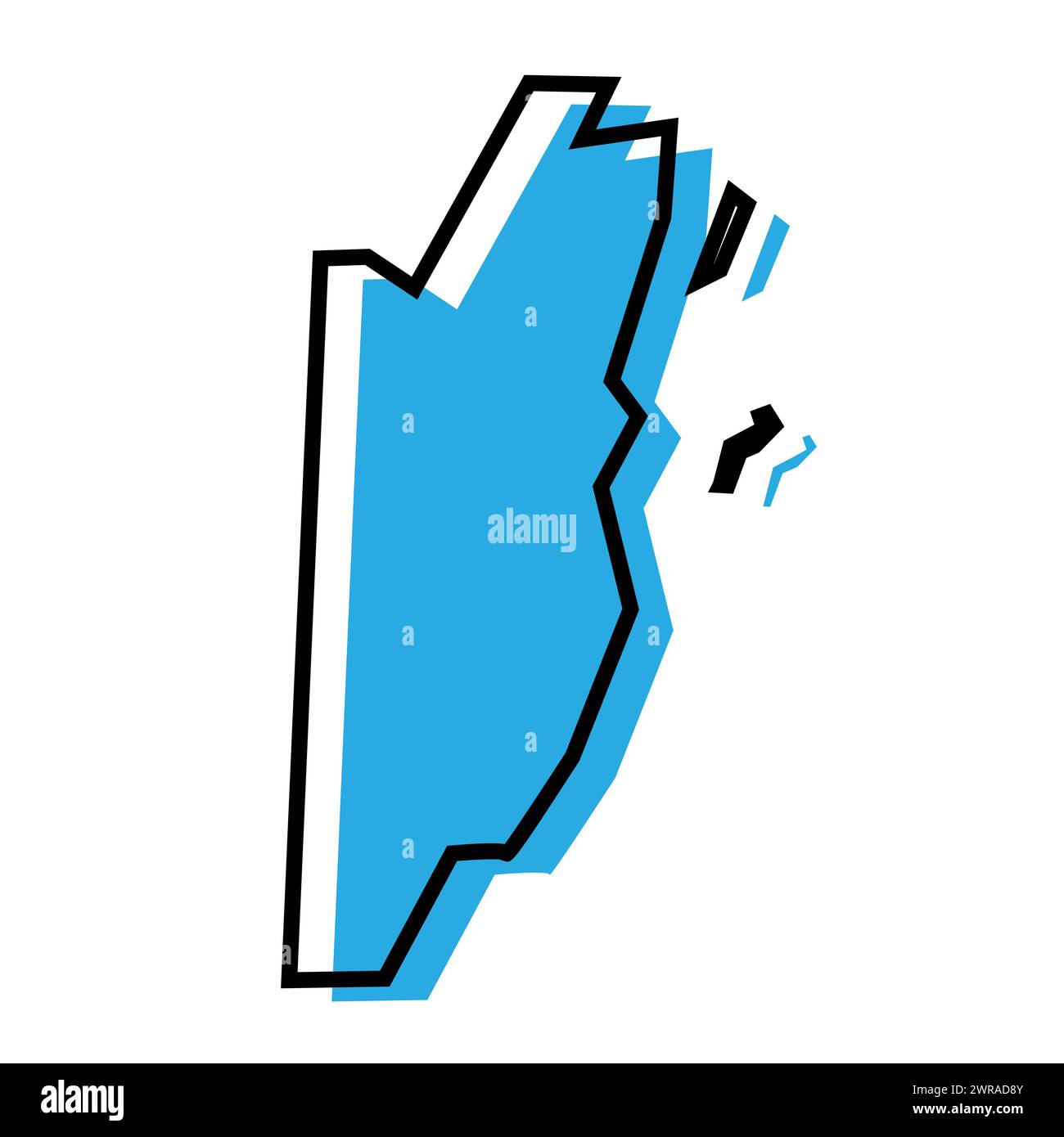 Belize country simplified map. Blue silhouette with thick black contour outline isolated on ...