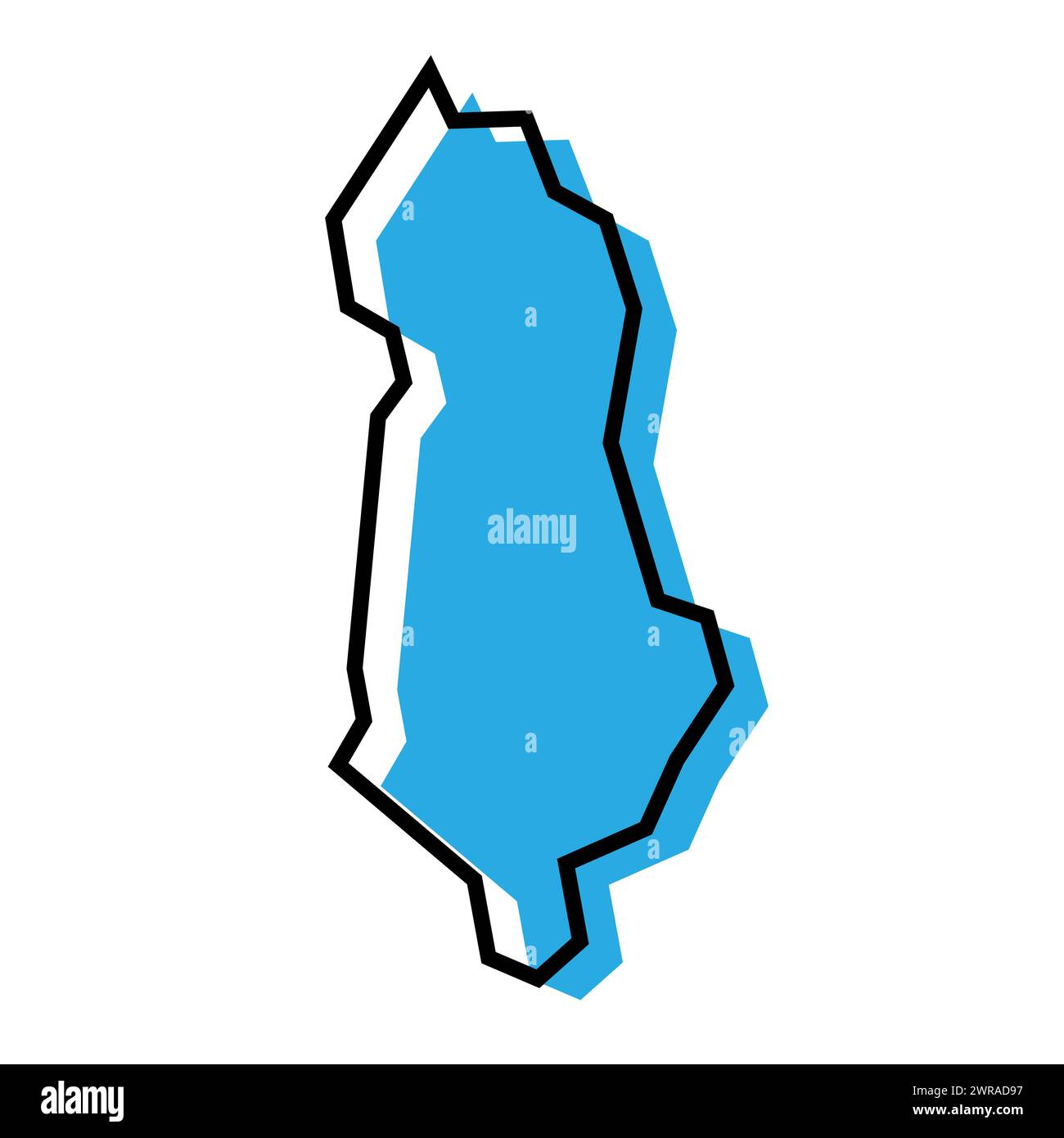 Albania country simplified map. Blue silhouette with thick black contour outline isolated on ...