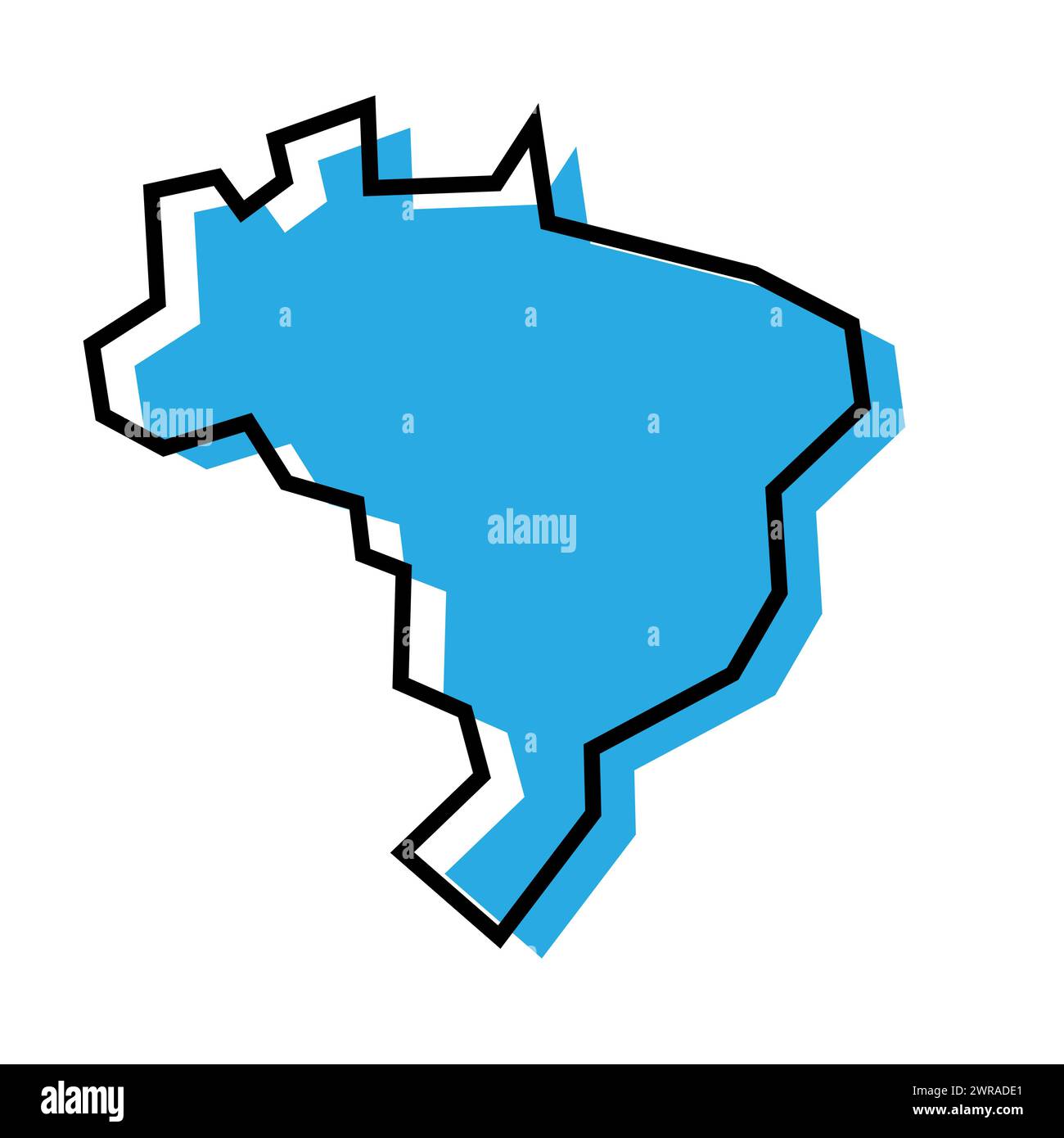Brazil country simplified map. Blue silhouette with thick black contour ...