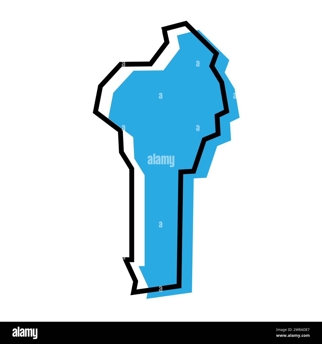 Benin country simplified map. Blue silhouette with thick black contour outline isolated on white ...