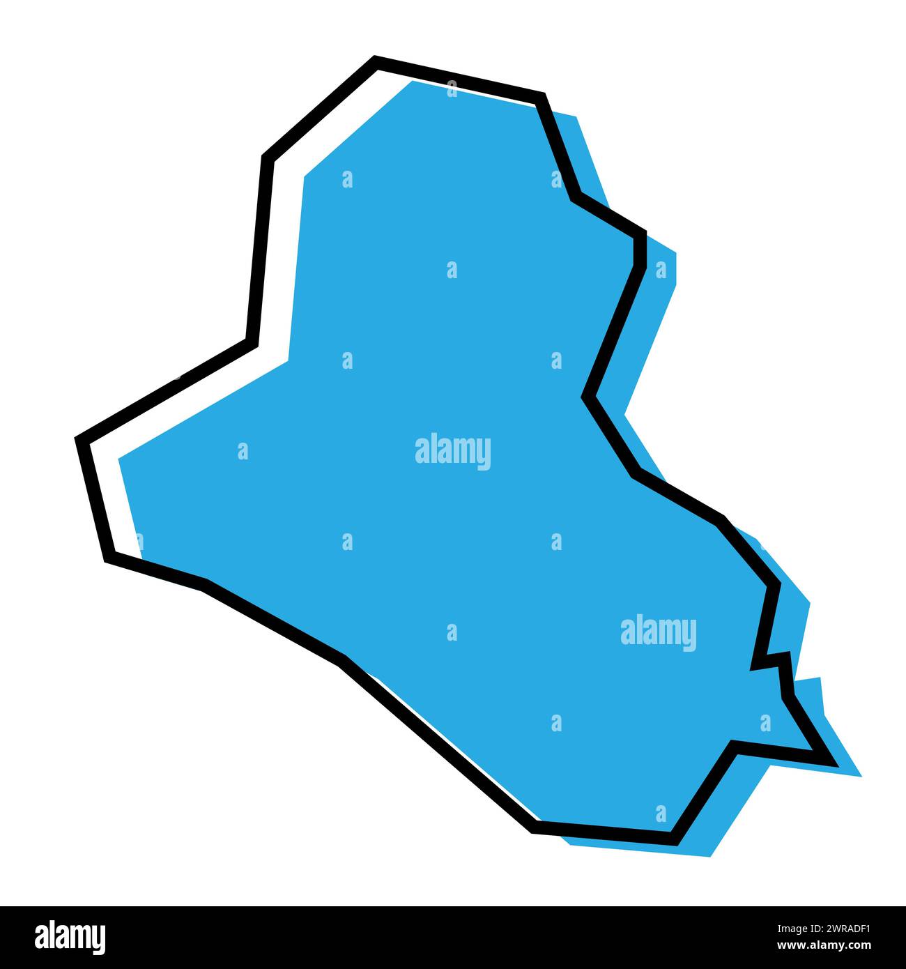 Iraq country simplified map. Blue silhouette with thick black contour ...