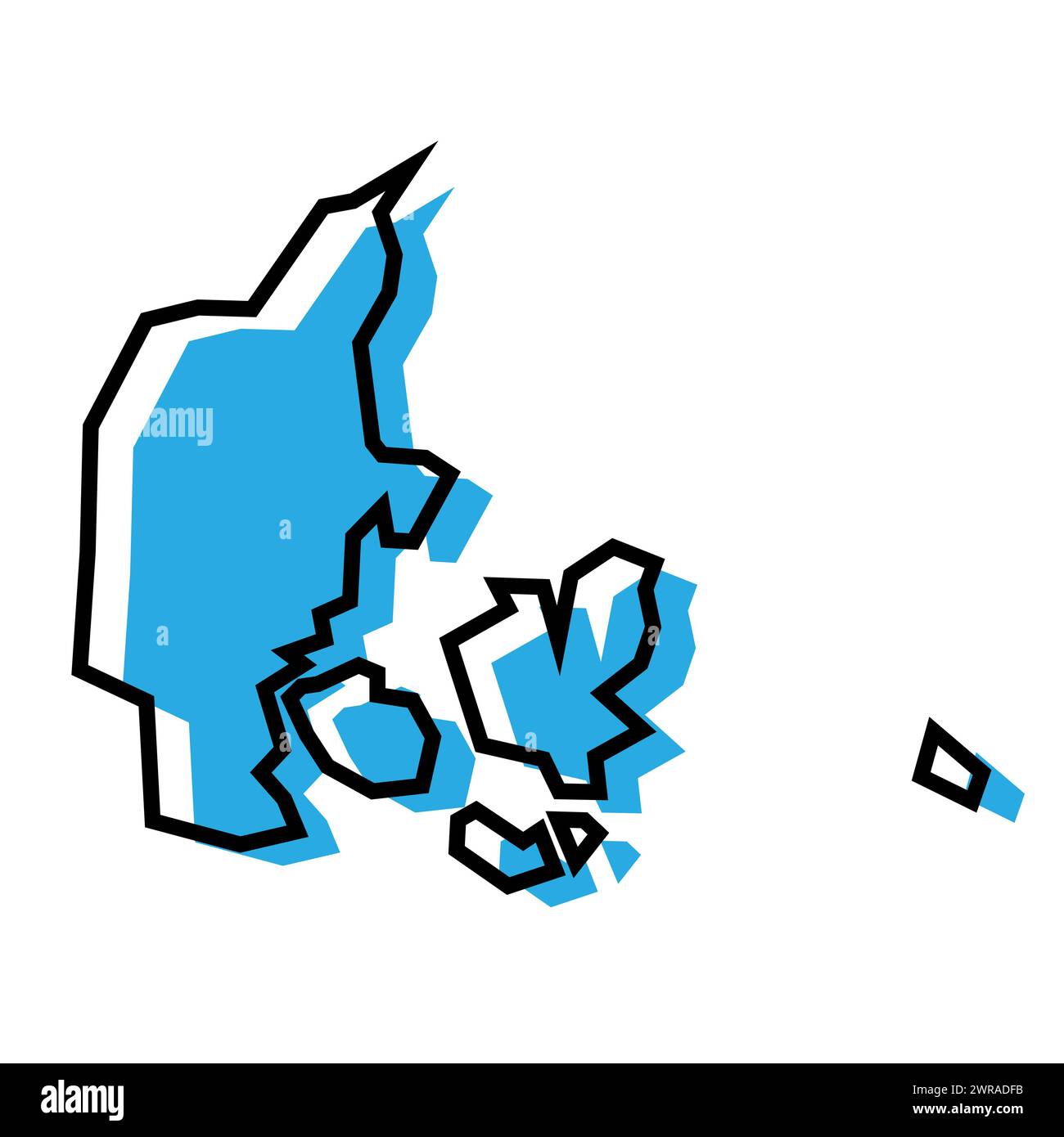 Denmark country simplified map. Blue silhouette with thick black ...