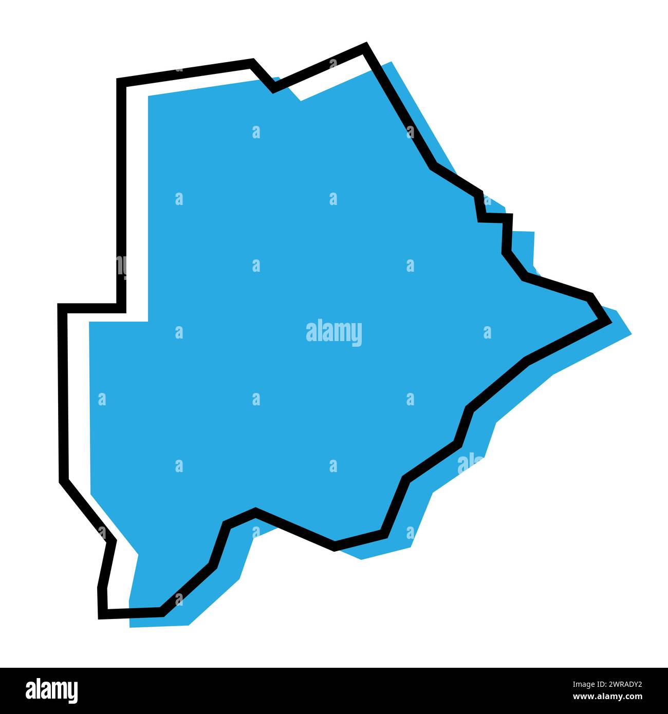 Botswana country simplified map. Blue silhouette with thick black contour outline isolated on ...