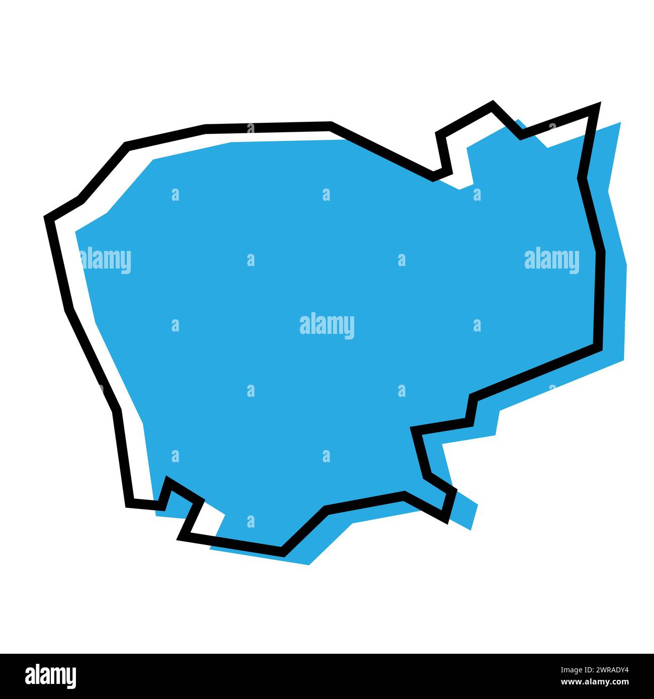 Cambodia country simplified map. Blue silhouette with thick black ...