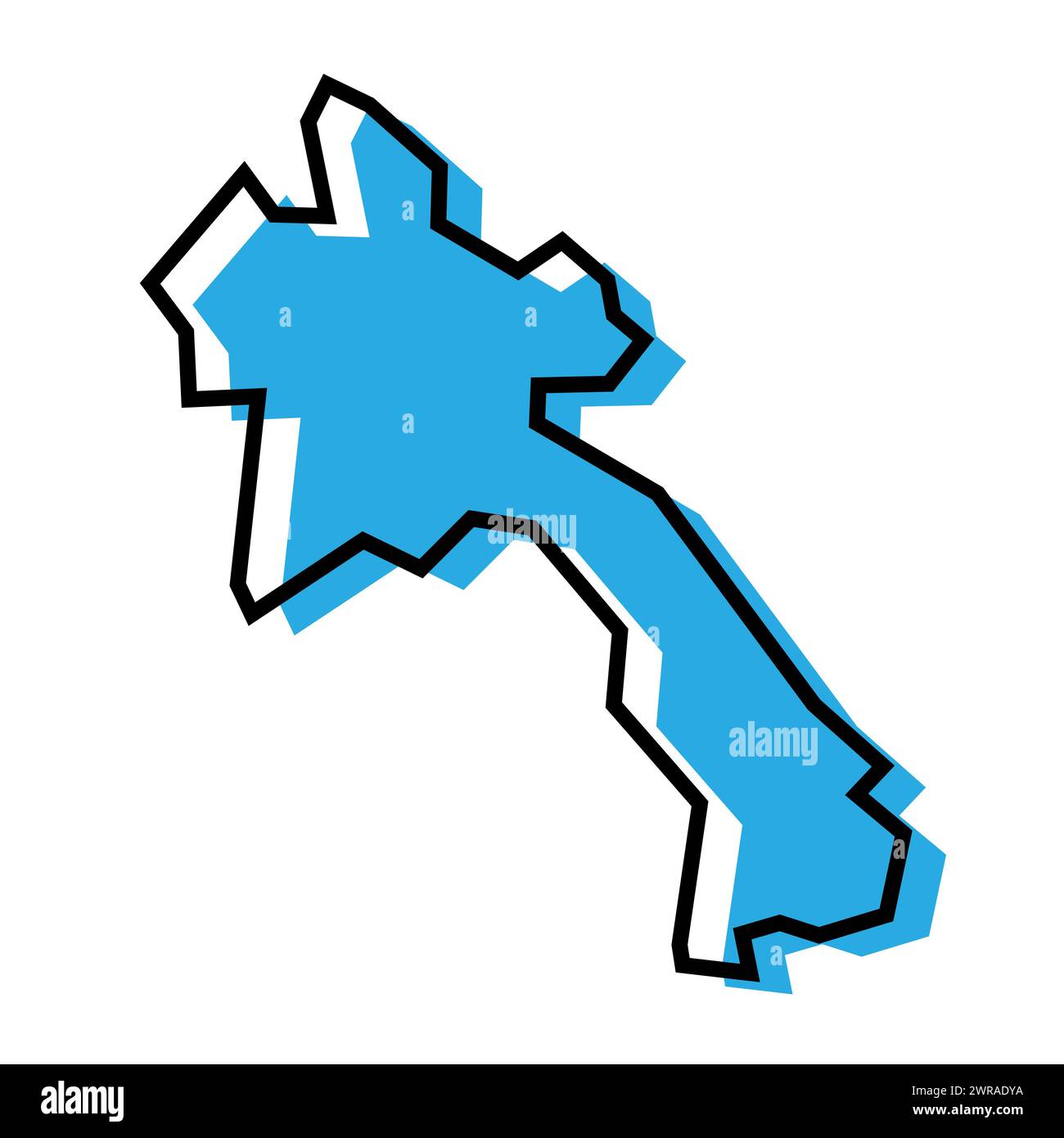 Laos country simplified map. Blue silhouette with thick black contour outline isolated on white ...