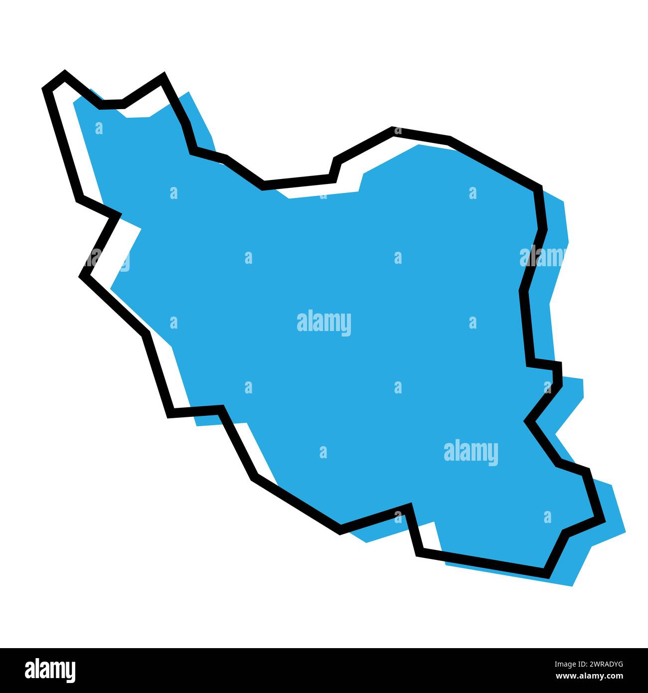 Iran country simplified map. Blue silhouette with thick black contour outline isolated on white ...