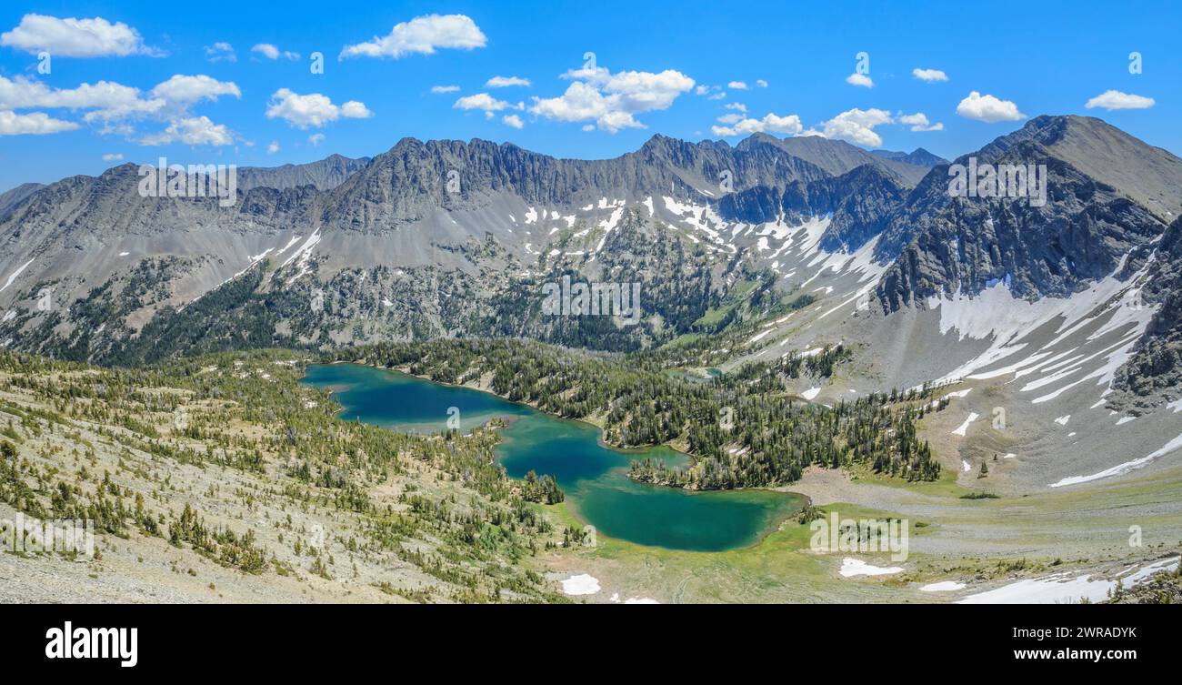 panorama of campfire lake below the crazy mountains in the headwaters ...