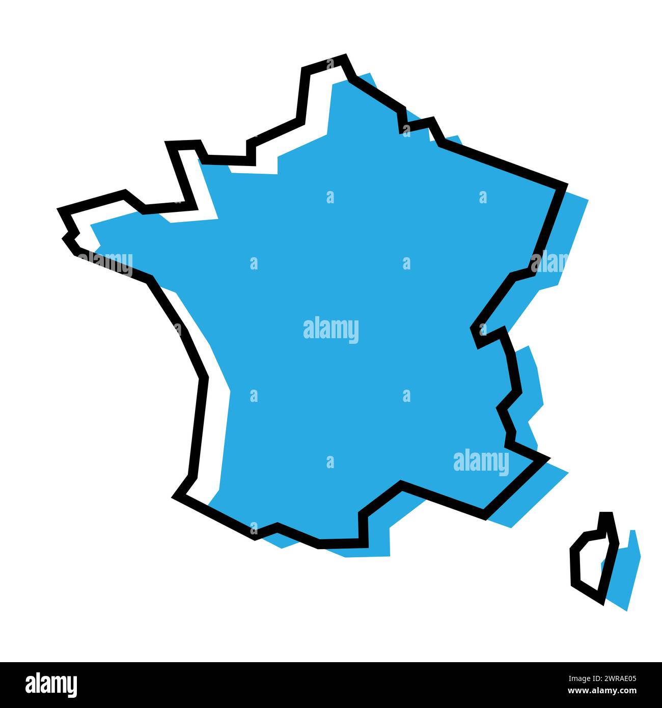 France country simplified map. Blue silhouette with thick black contour ...