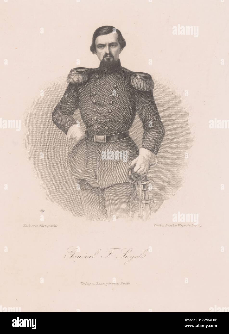 Portrait of Franz Sigel, print maker: August Weger, after photo by: anonymous, printer: August ...