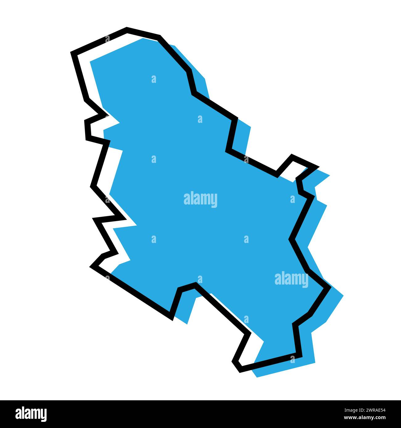 Serbia country simplified map. Blue silhouette with thick black contour ...