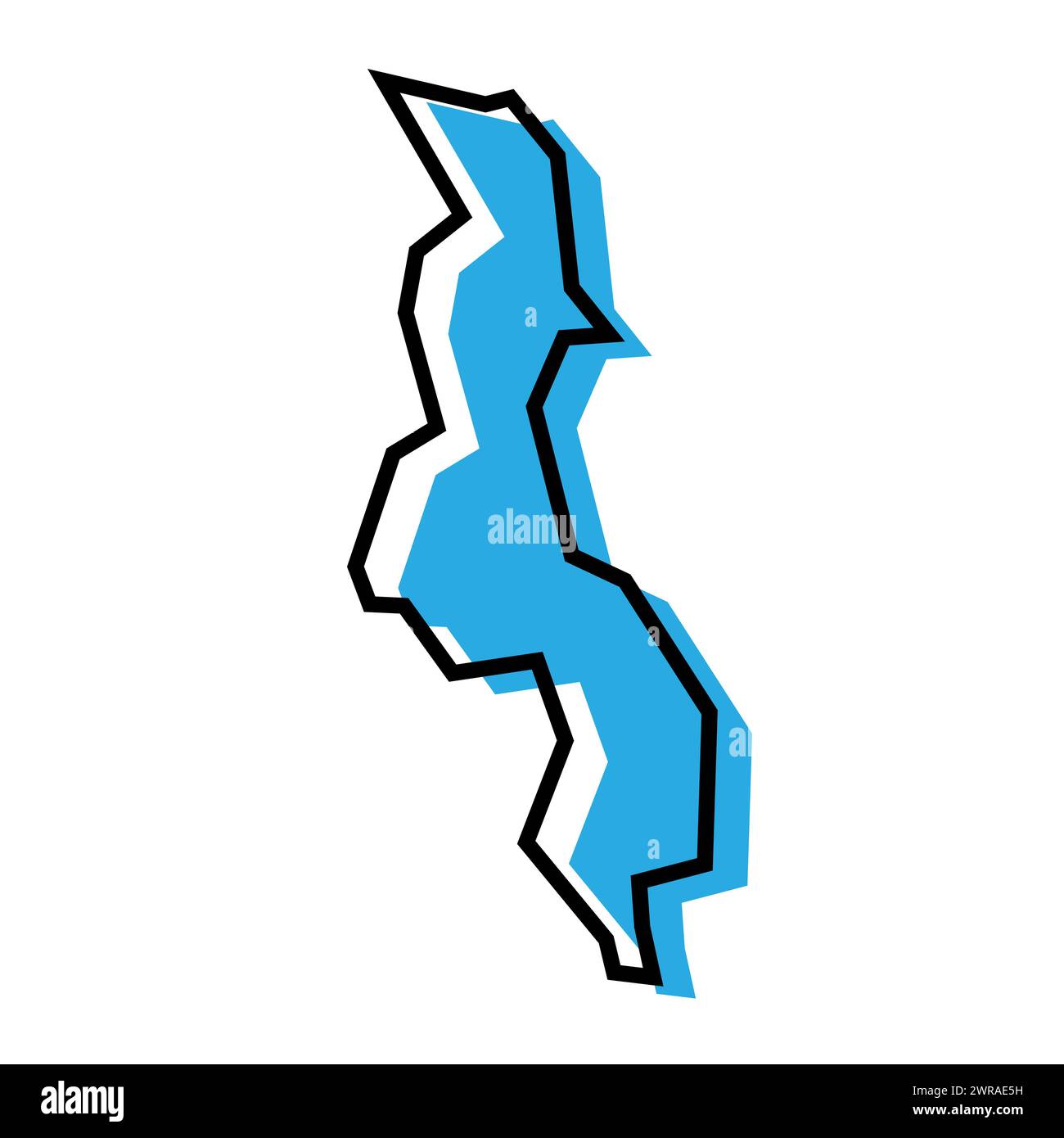 Malawi country simplified map. Blue silhouette with thick black contour ...