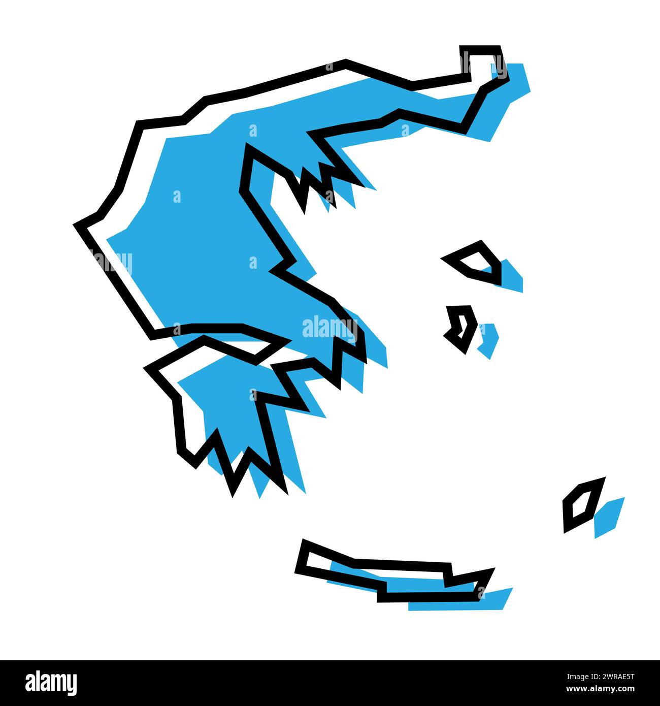 Greece country simplified map. Blue silhouette with thick black contour ...