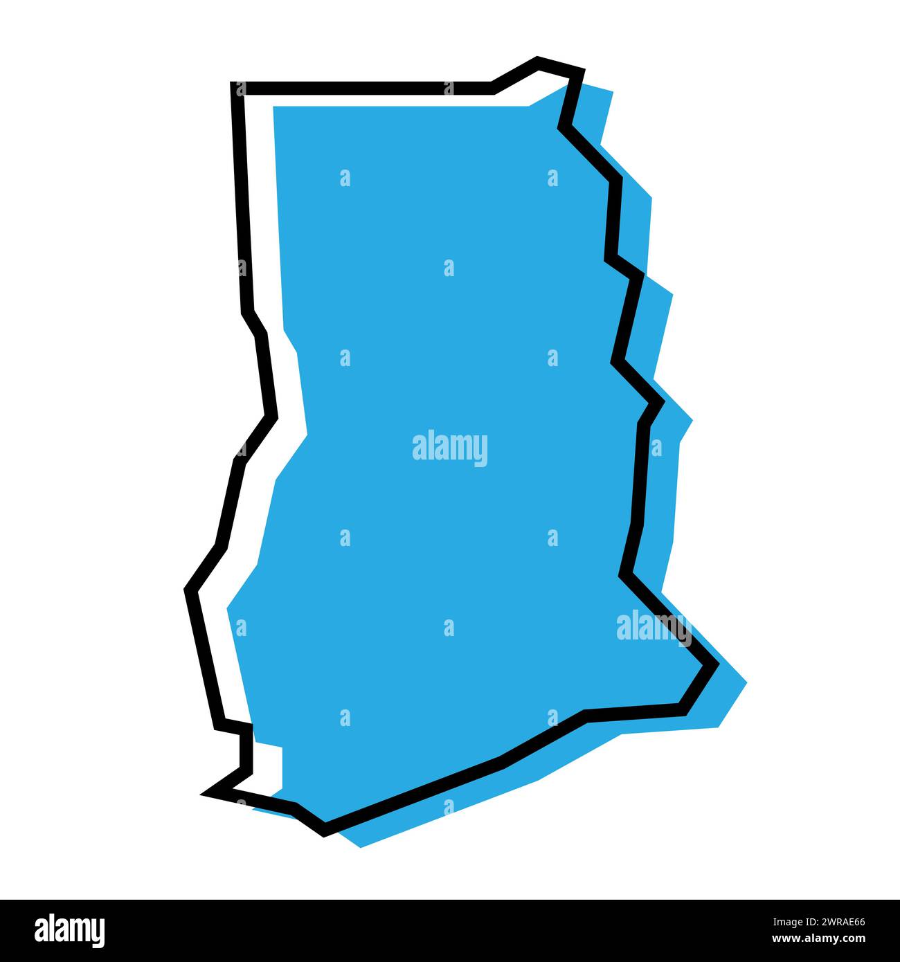 Ghana country simplified map. Blue silhouette with thick black contour outline isolated on white ...