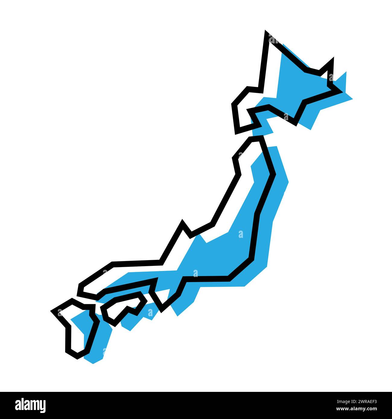 Japan country simplified map. Blue silhouette with thick black contour ...