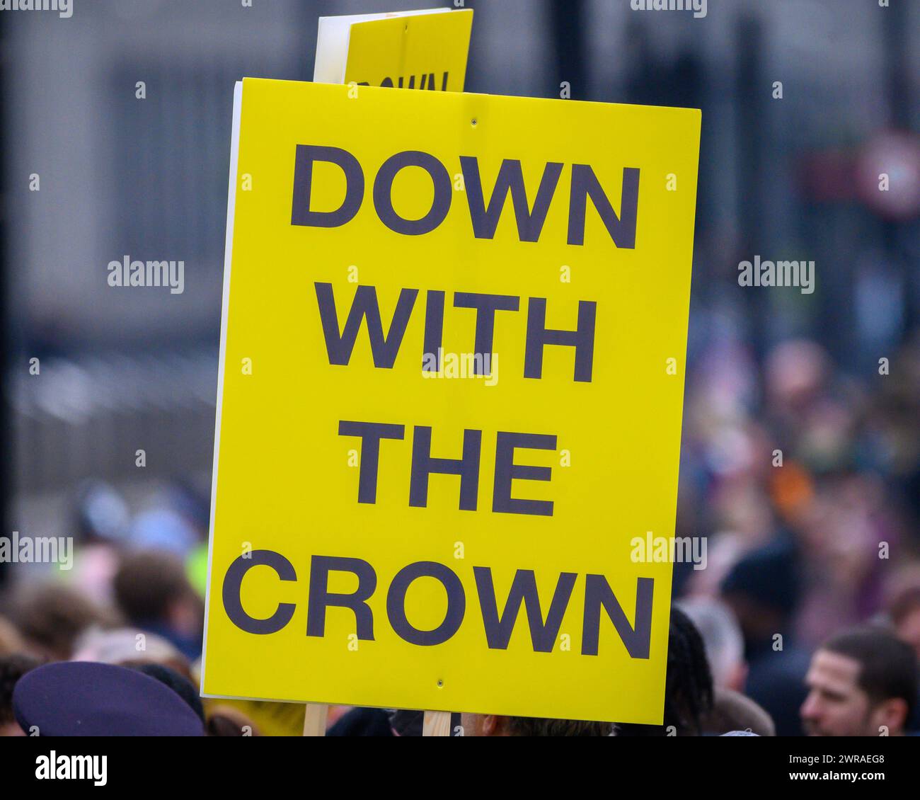 Anti-monarchy protesters demonstrating opposite Westminster Abbey ...
