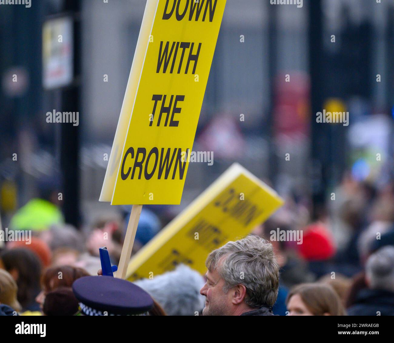 Anti-monarchy protesters demonstrating opposite Westminster Abbey ...