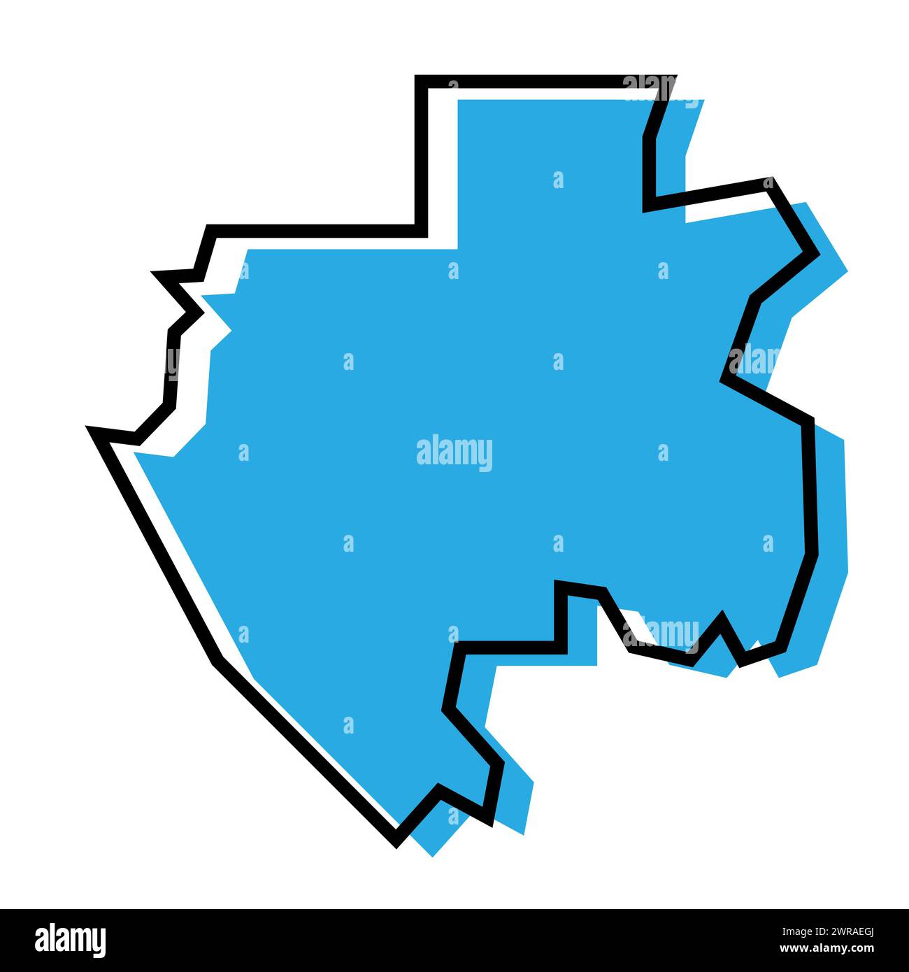 Gabon country simplified map. Blue silhouette with thick black contour outline isolated on white ...