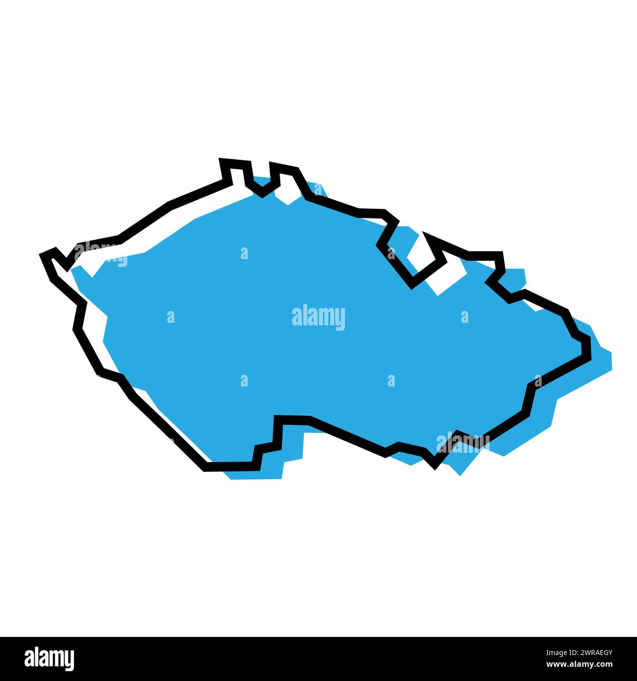Czech Republic Country Simplified Map Blue Silhouette With Thick Black Contour Outline Isolated