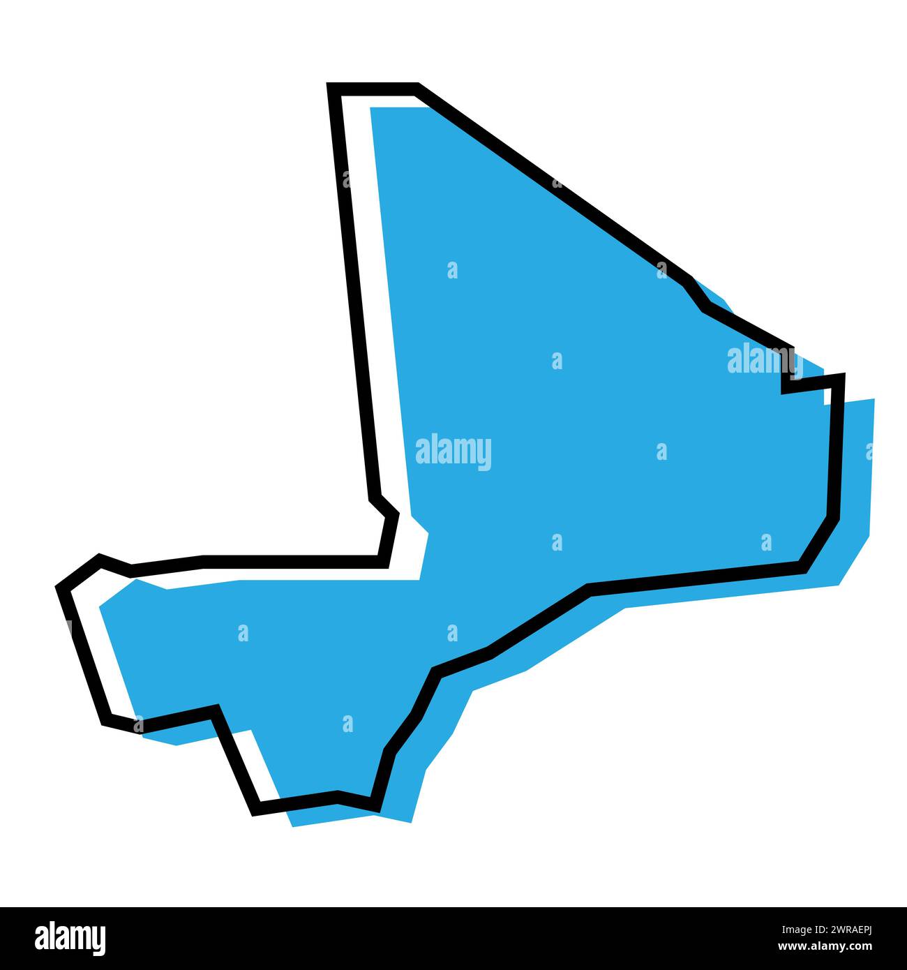 Mali country simplified map. Blue silhouette with thick black contour outline isolated on white ...