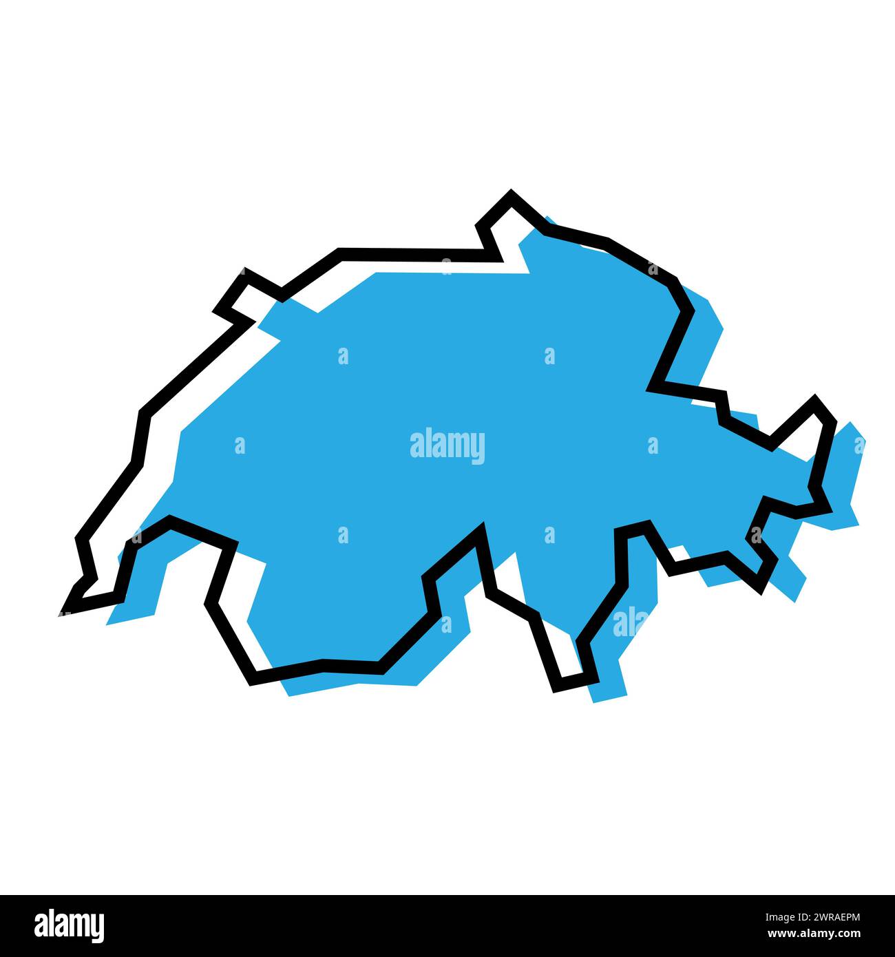 Switzerland country simplified map. Blue silhouette with thick black ...