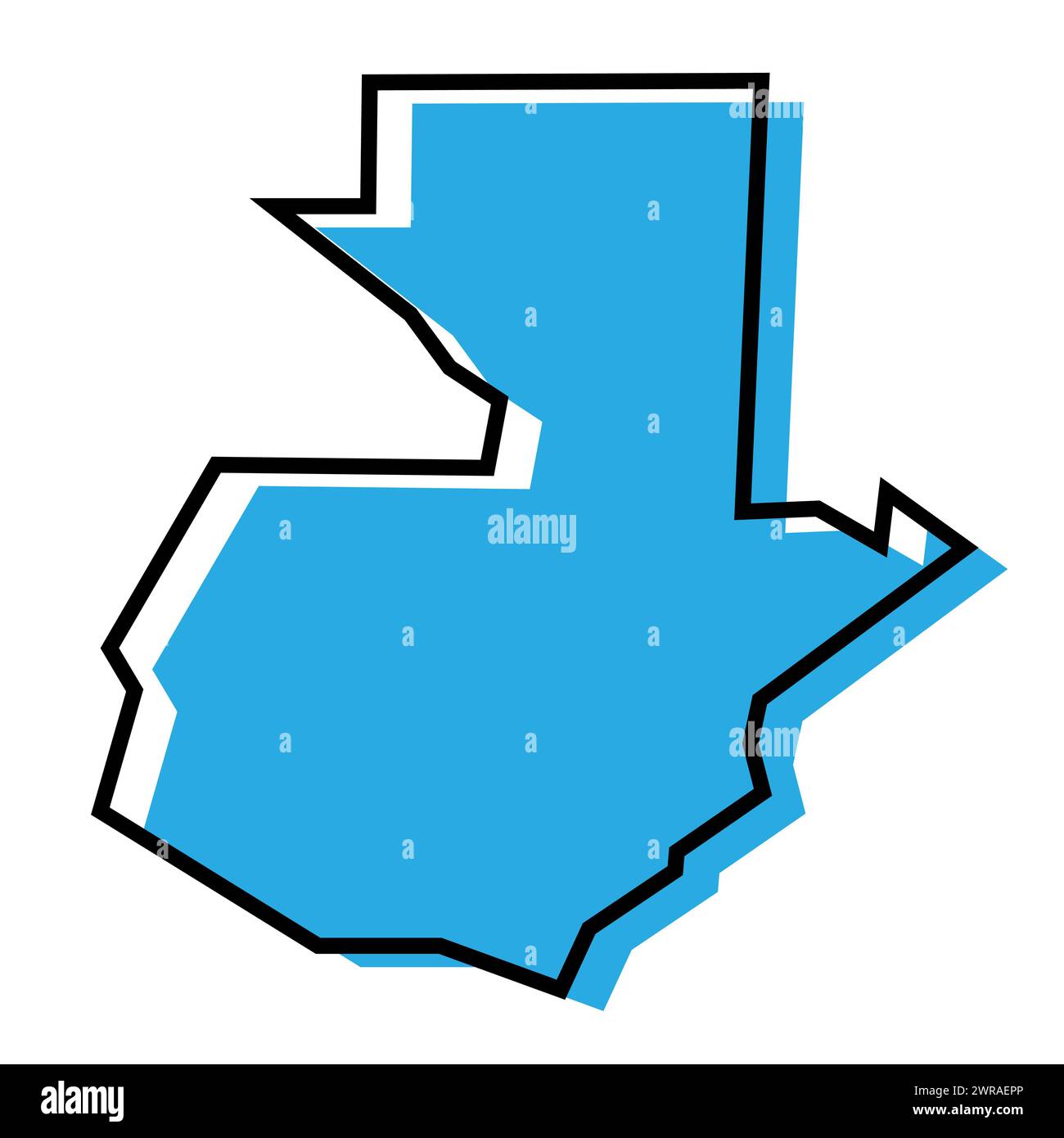 Guatemala country simplified map. Blue silhouette with thick black contour outline isolated on ...