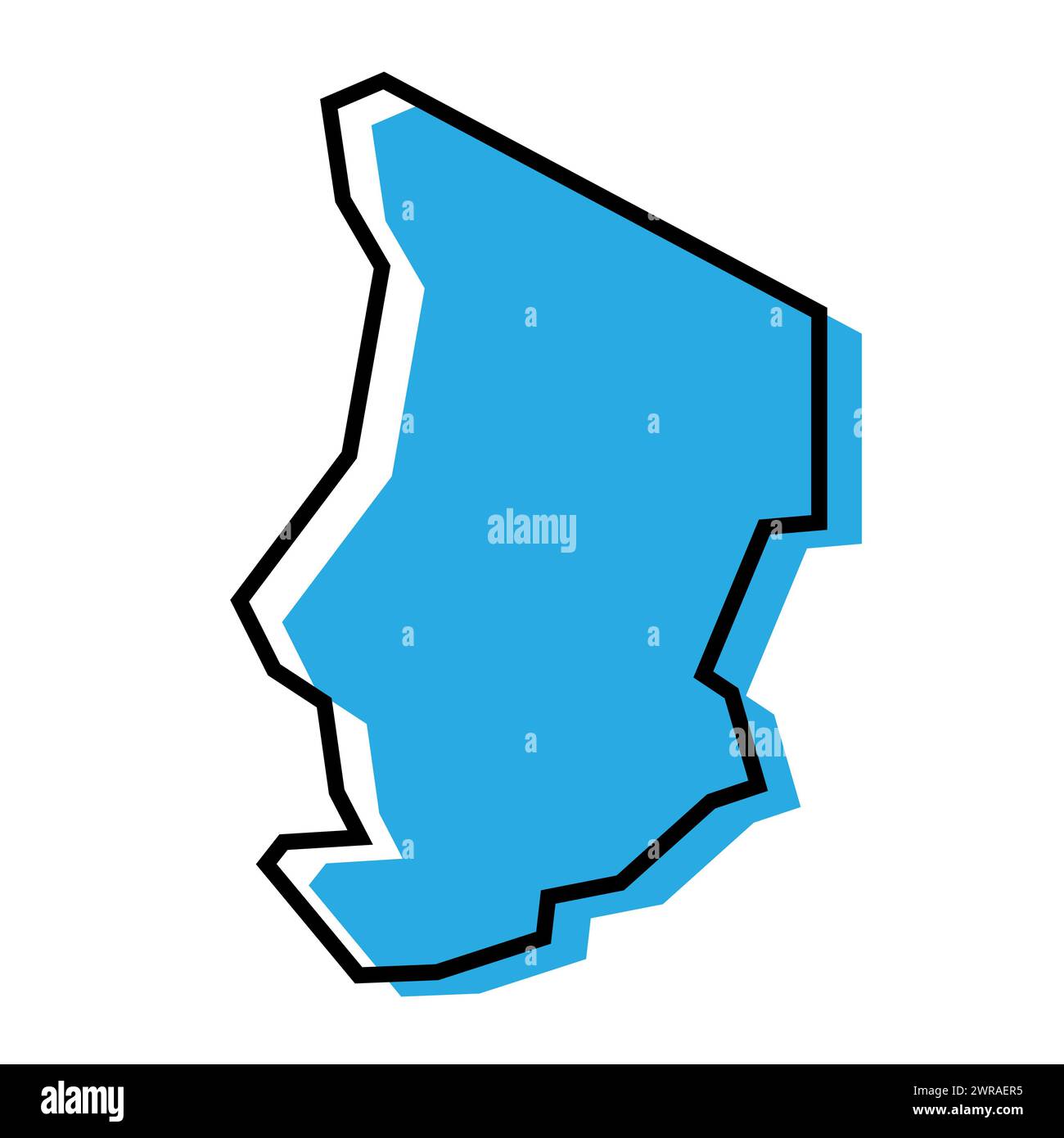 Chad country simplified map. Blue silhouette with thick black contour outline isolated on white ...