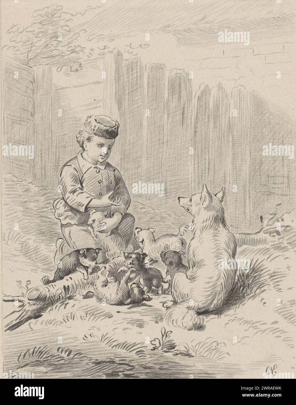 Child with dogs, print maker: Otto Eerelman, after own design by: Otto ...