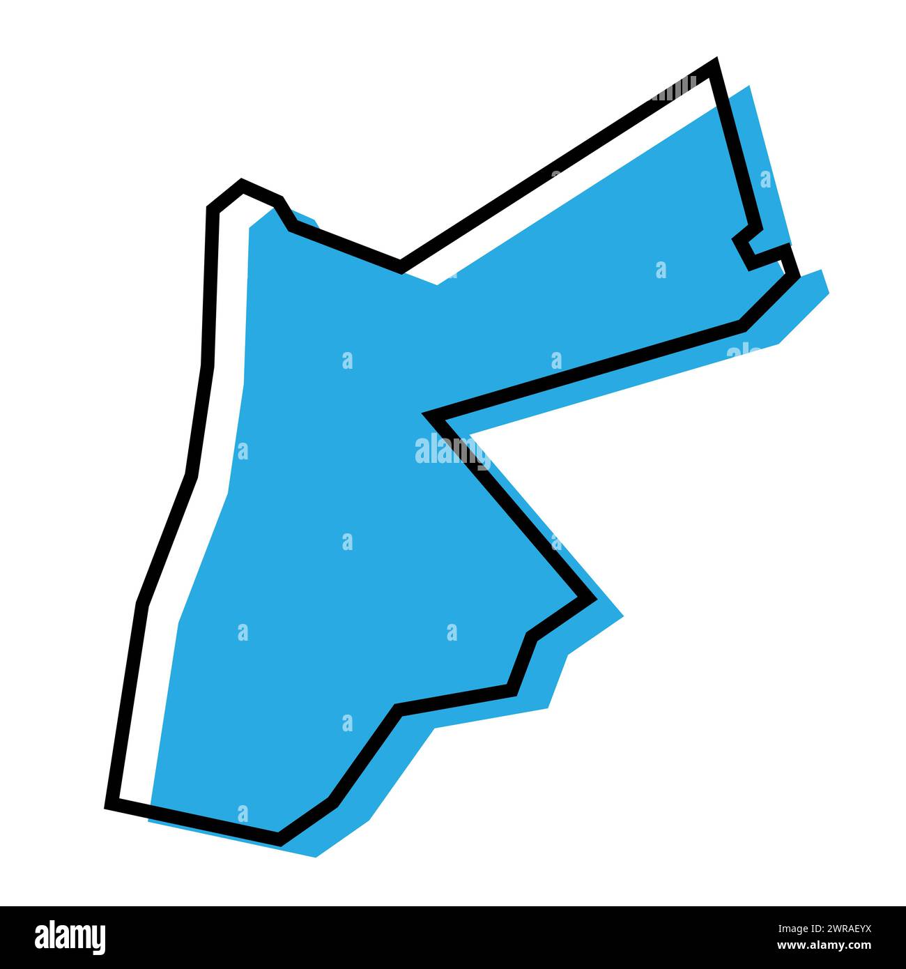 Jordan country simplified map. Blue silhouette with thick black contour outline isolated on ...