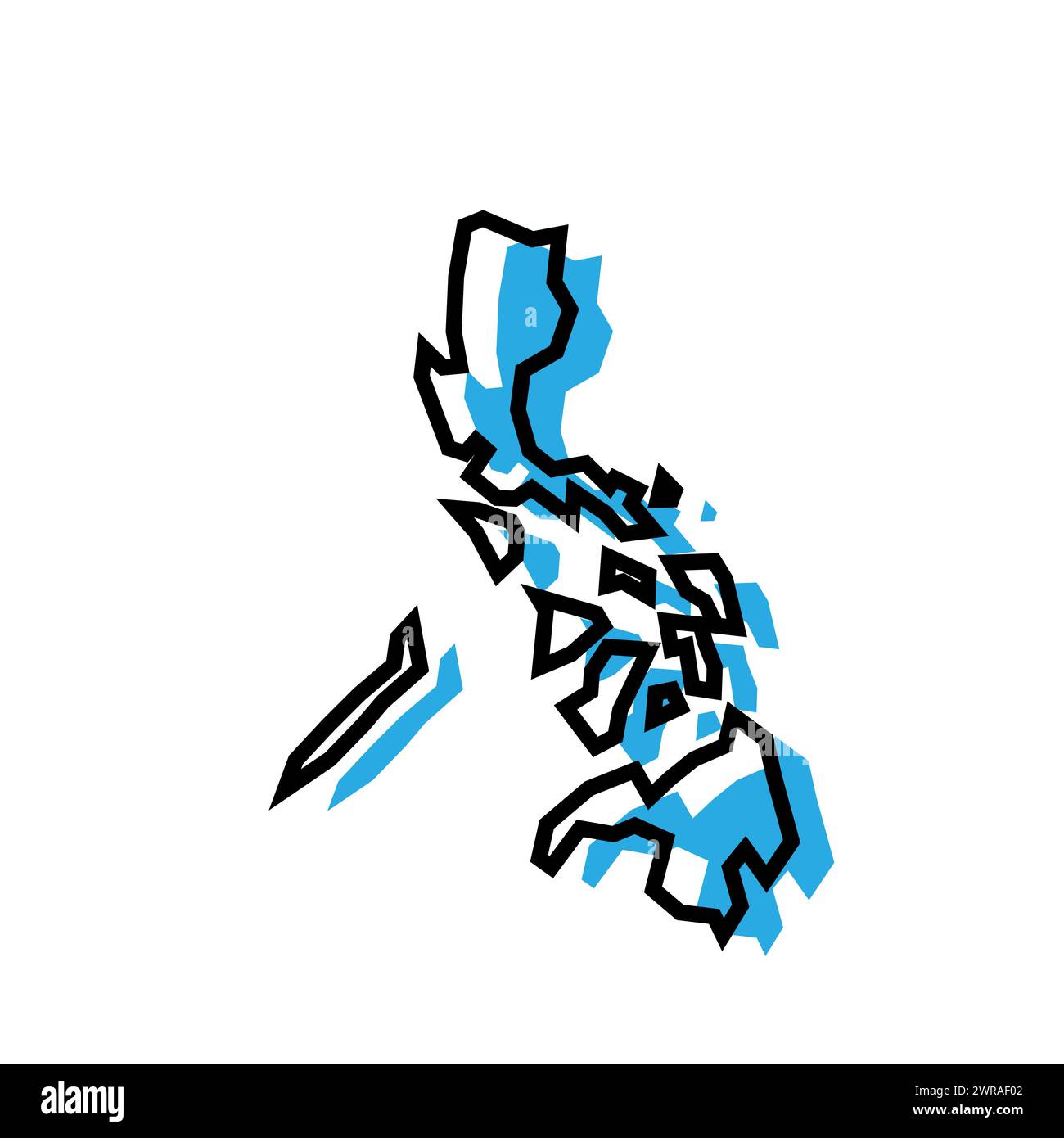 Philippines country simplified map. Blue silhouette with thick black ...