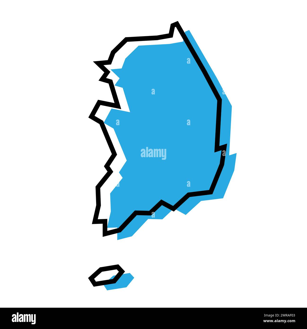 South Korea country simplified map. Blue silhouette with thick black ...