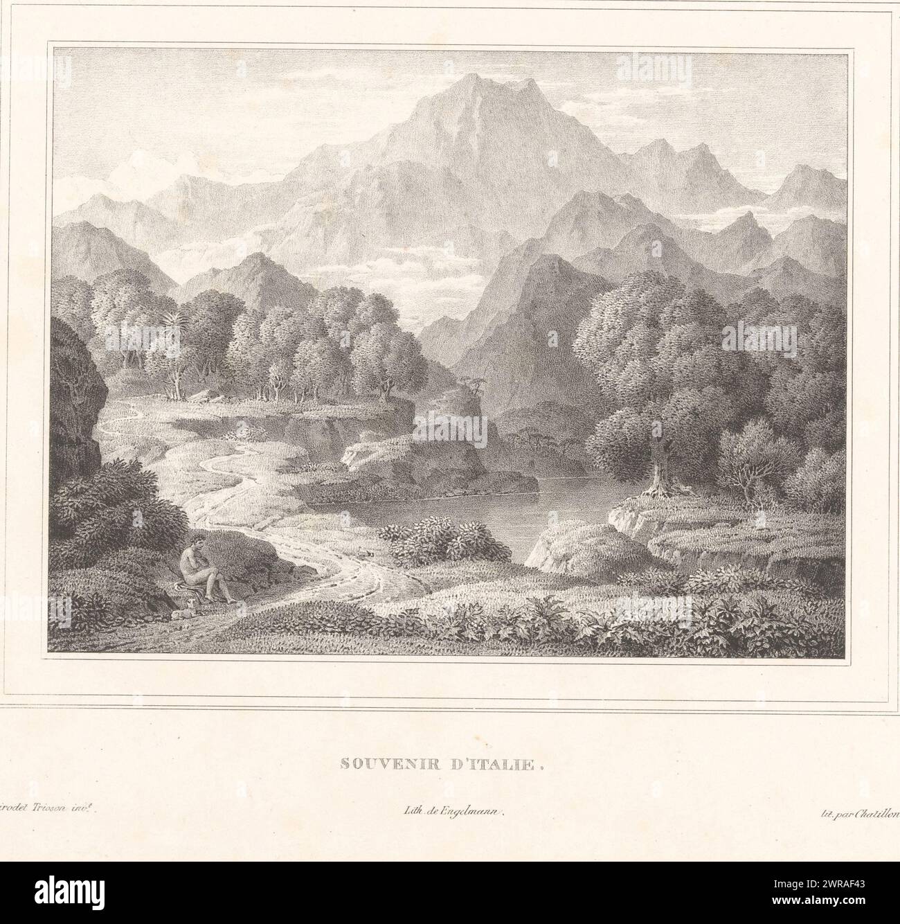 Italian mountain landscape with shepherd and lake, Souvenir d'Italie ...