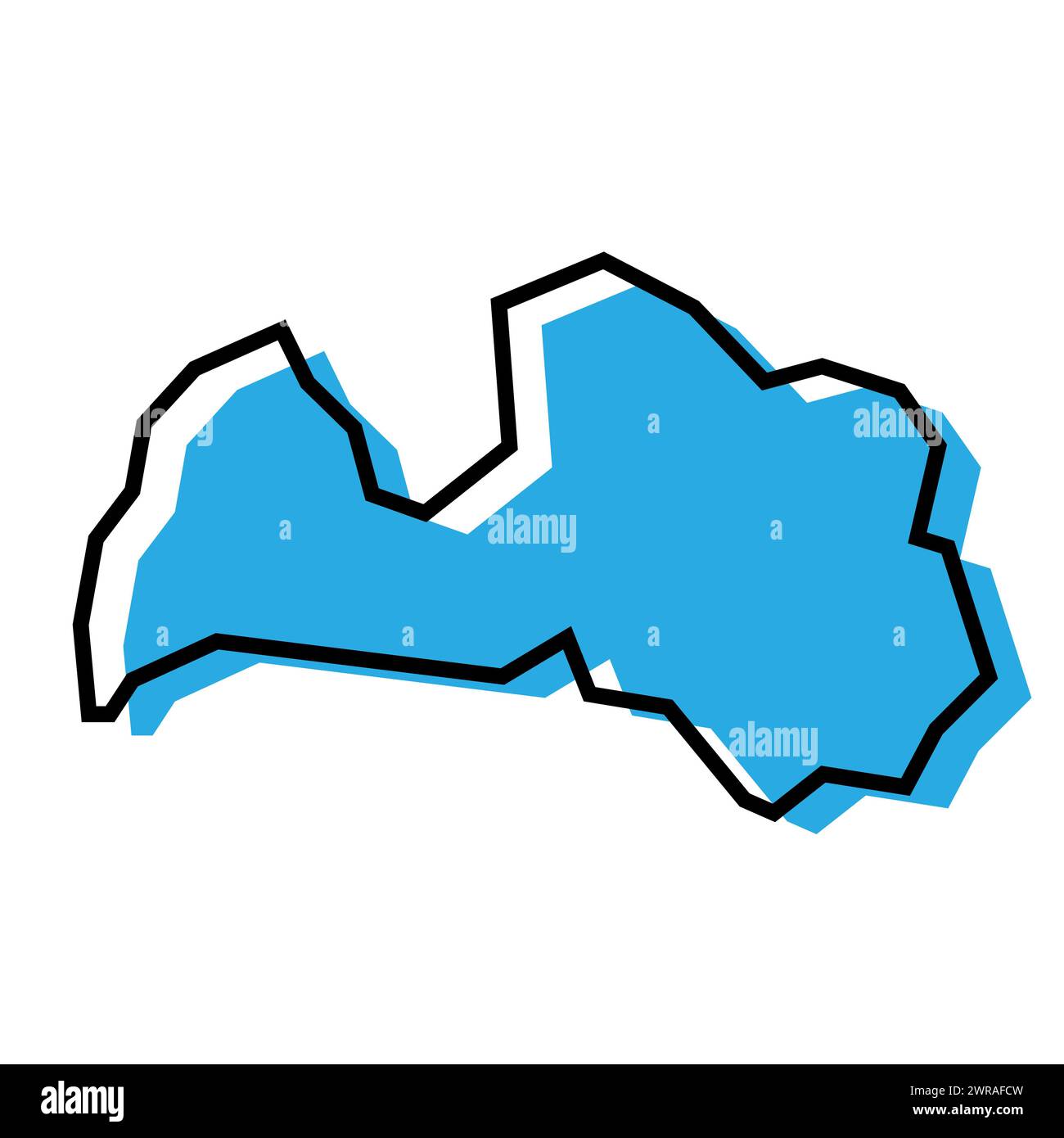 Latvia country simplified map. Blue silhouette with thick black contour outline isolated on ...