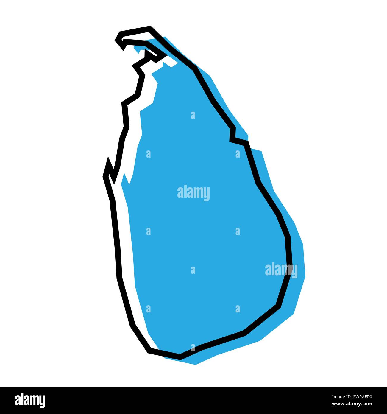 Sri Lanka country simplified map. Blue silhouette with thick black ...