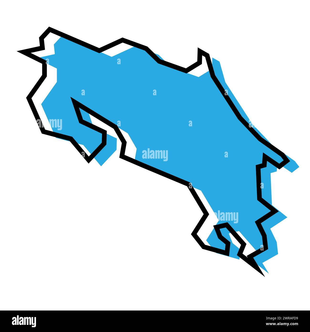 Costa Rica country simplified map. Blue silhouette with thick black ...