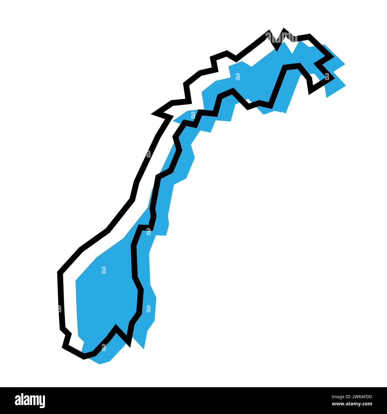 Norway country simplified map. Blue silhouette with thick black contour ...