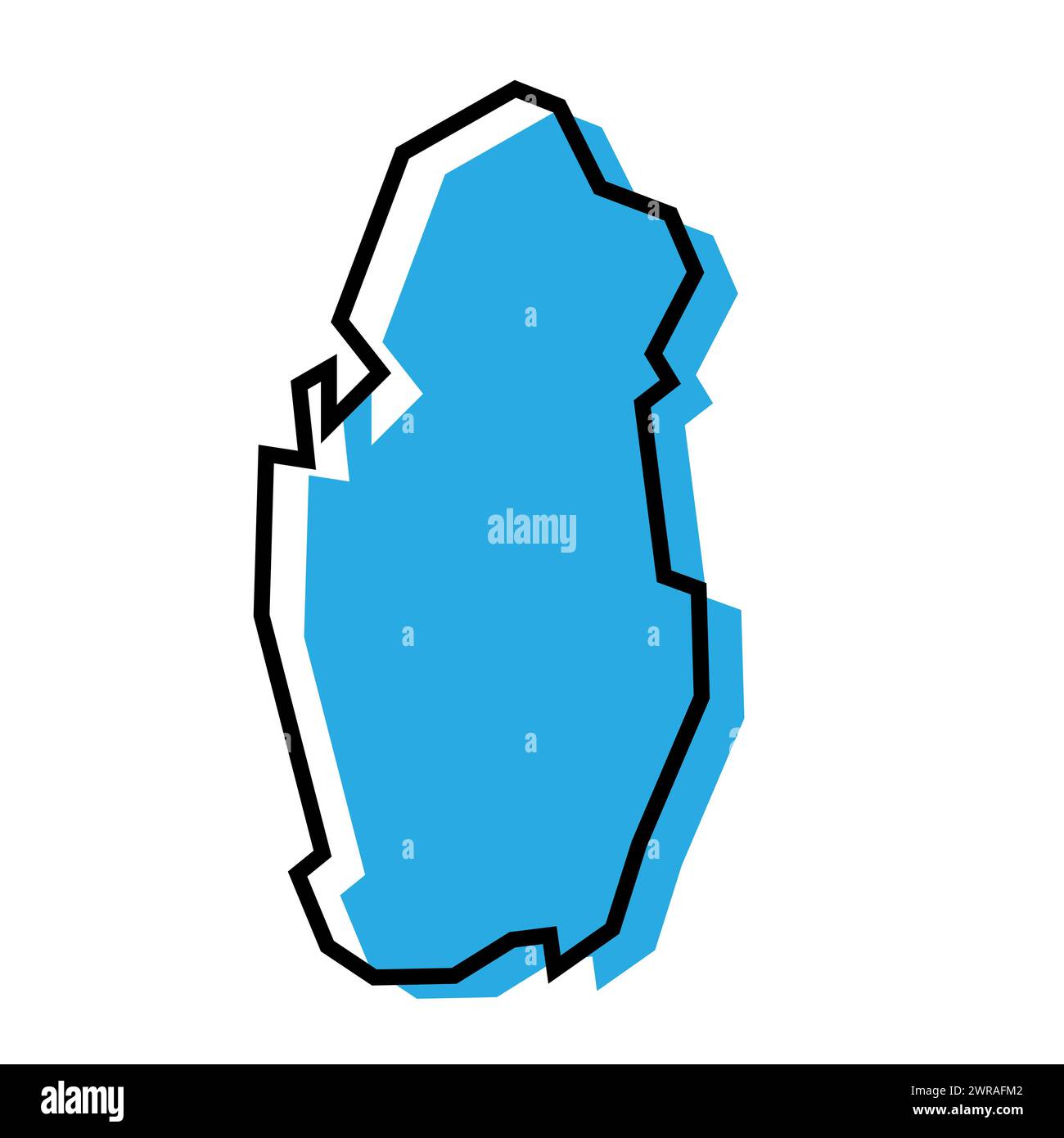 Qatar country simplified map. Blue silhouette with thick black contour ...