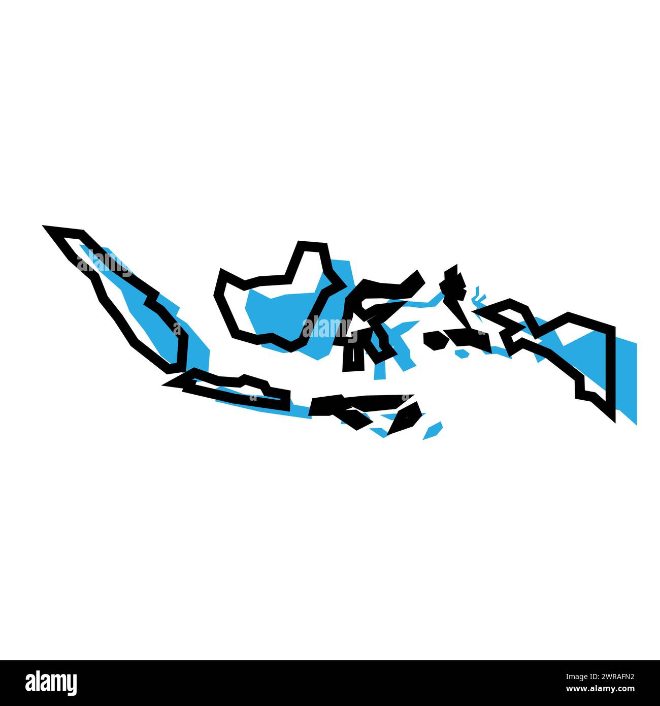 Indonesia country simplified map. Blue silhouette with thick black ...