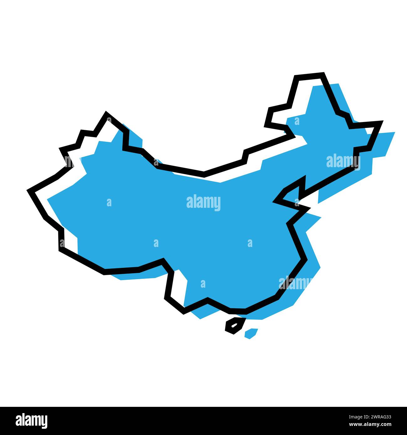China country simplified map. Blue silhouette with thick black contour ...