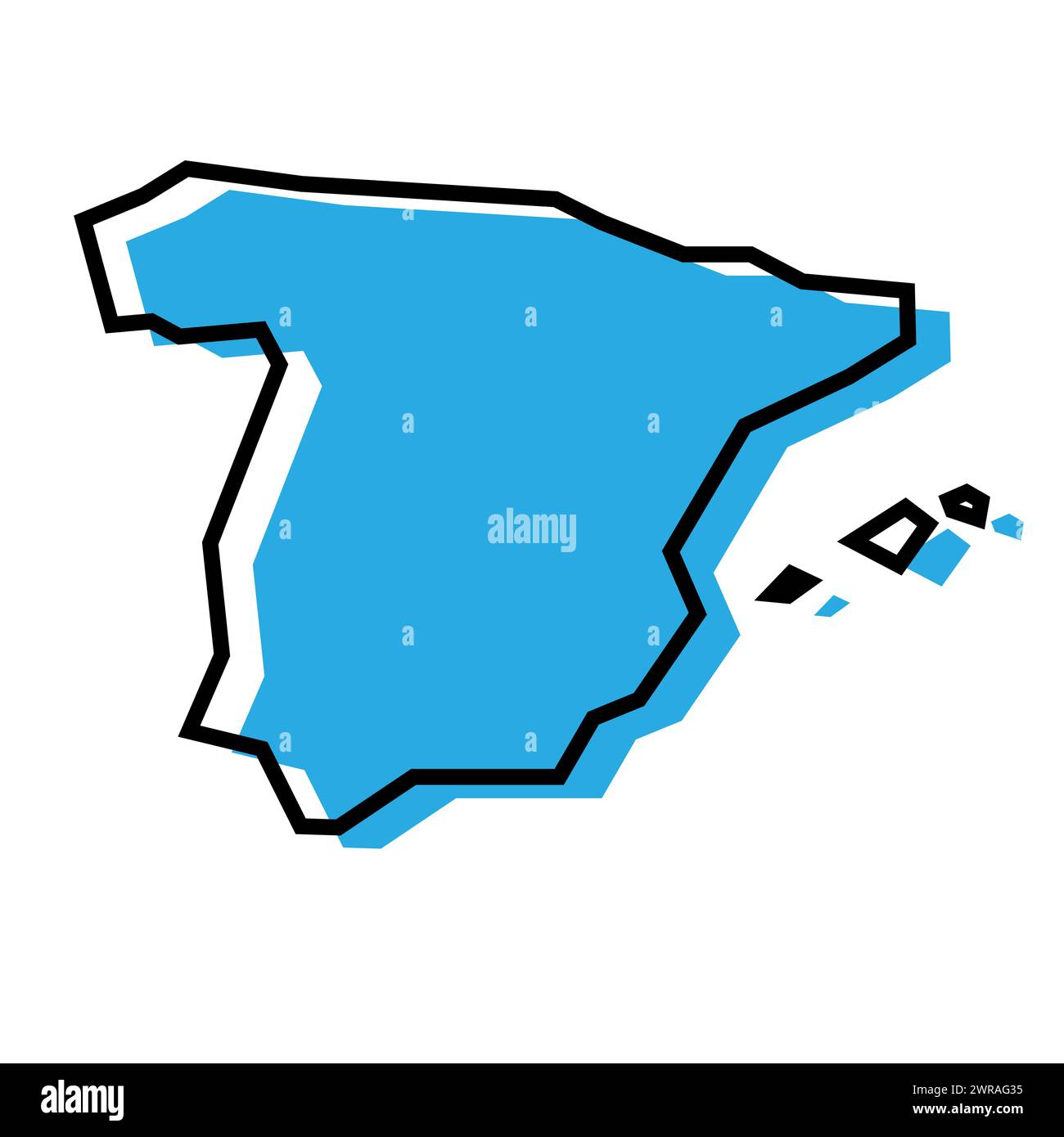 Spain country simplified map. Blue silhouette with thick black contour ...