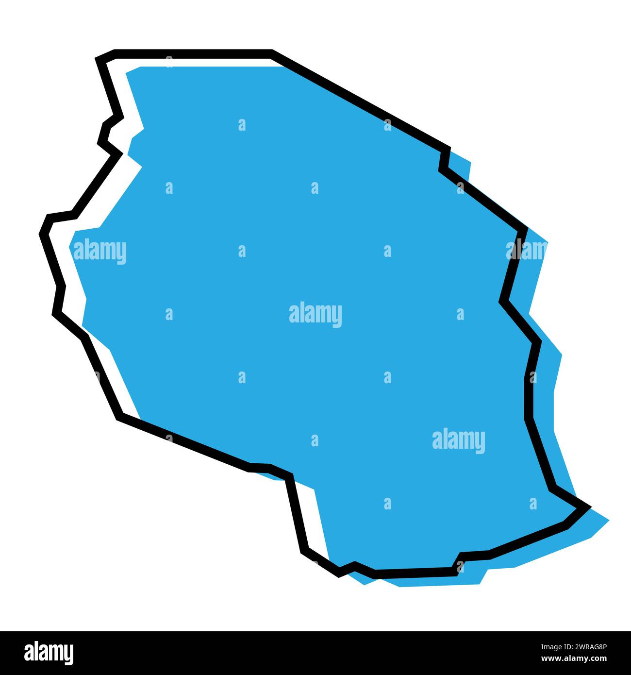 Tanzania country simplified map. Blue silhouette with thick black ...