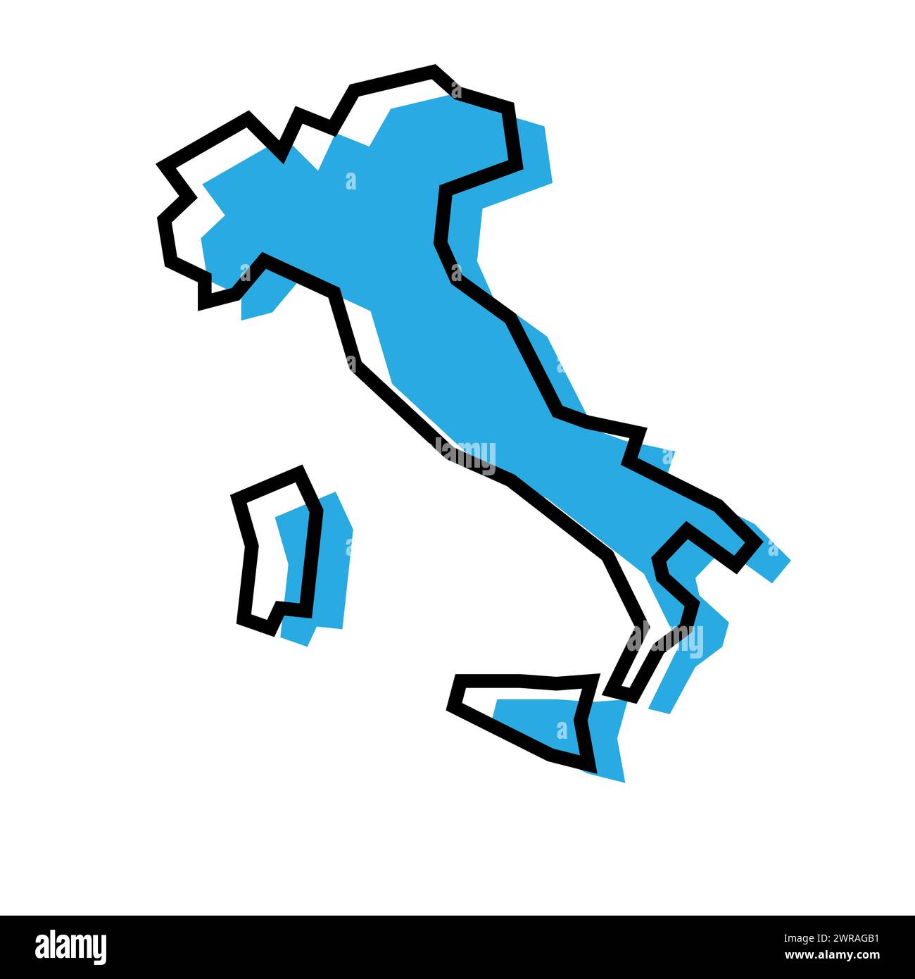 Italy country simplified map. Blue silhouette with thick black contour ...